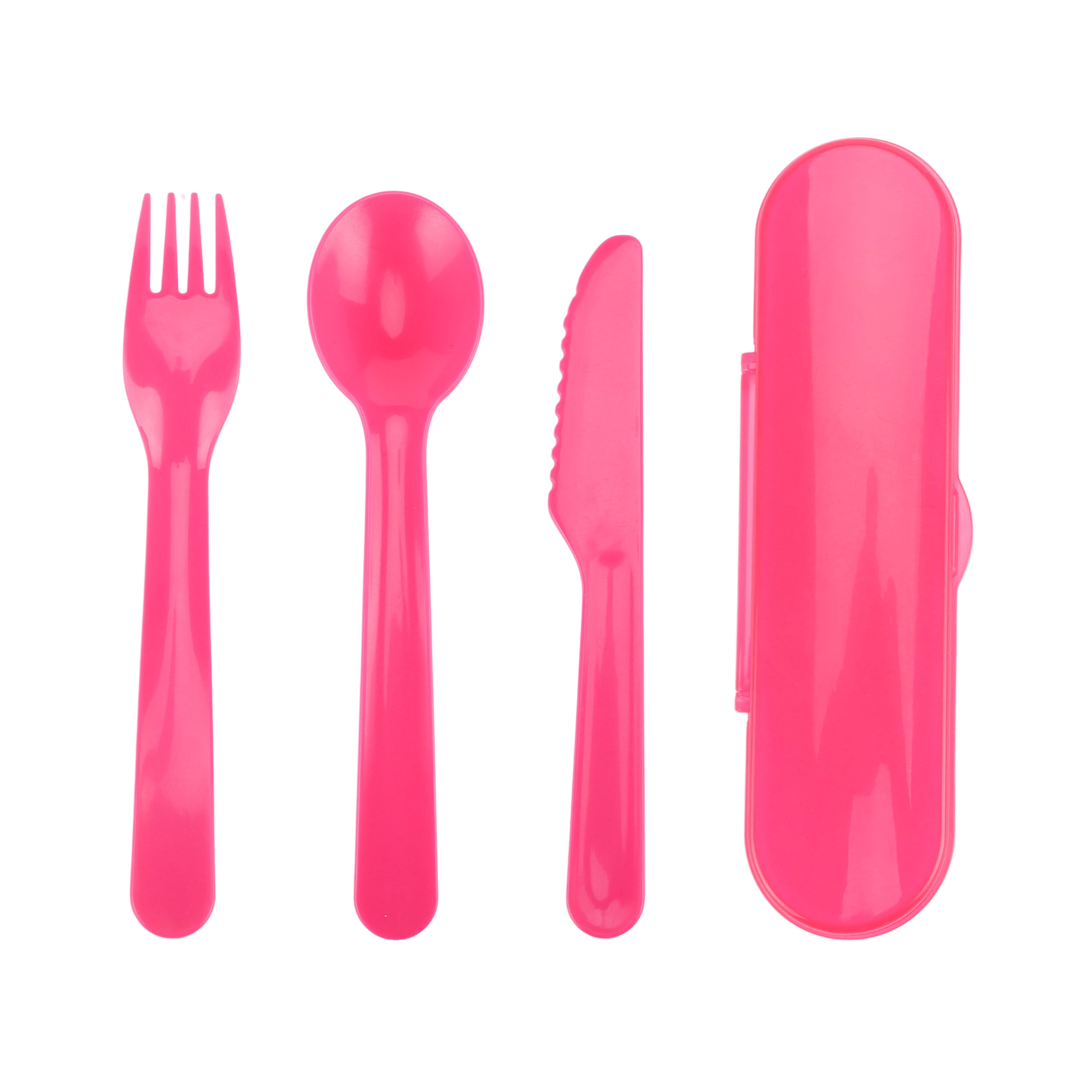 Your Zone Kids Pink Plastic Utensil Set with Fork, Spoon, Knife, and ...