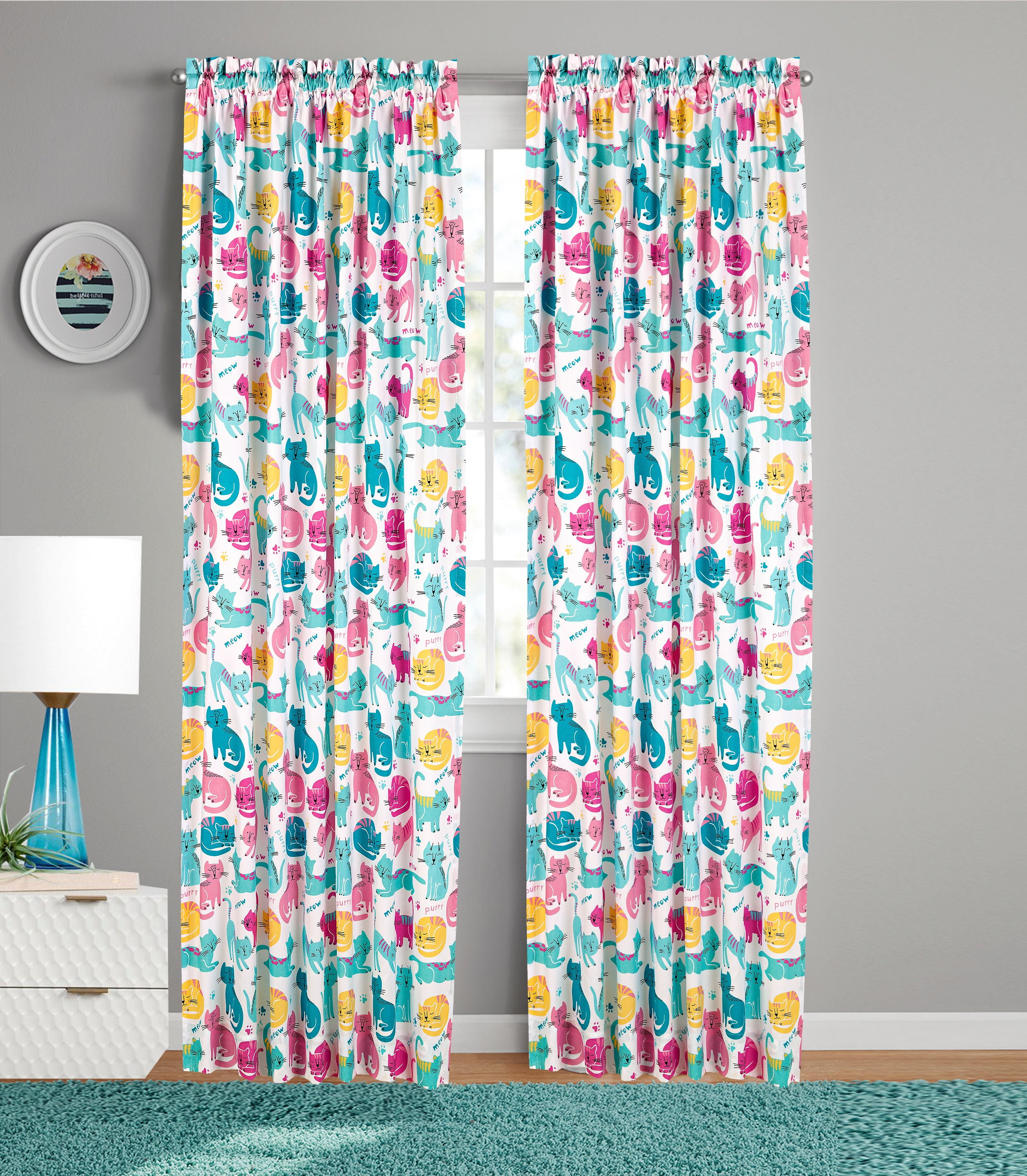 Your Zone Pop Print Window Curtain Panel, Set of 2, Purring Kittens, 84 ...