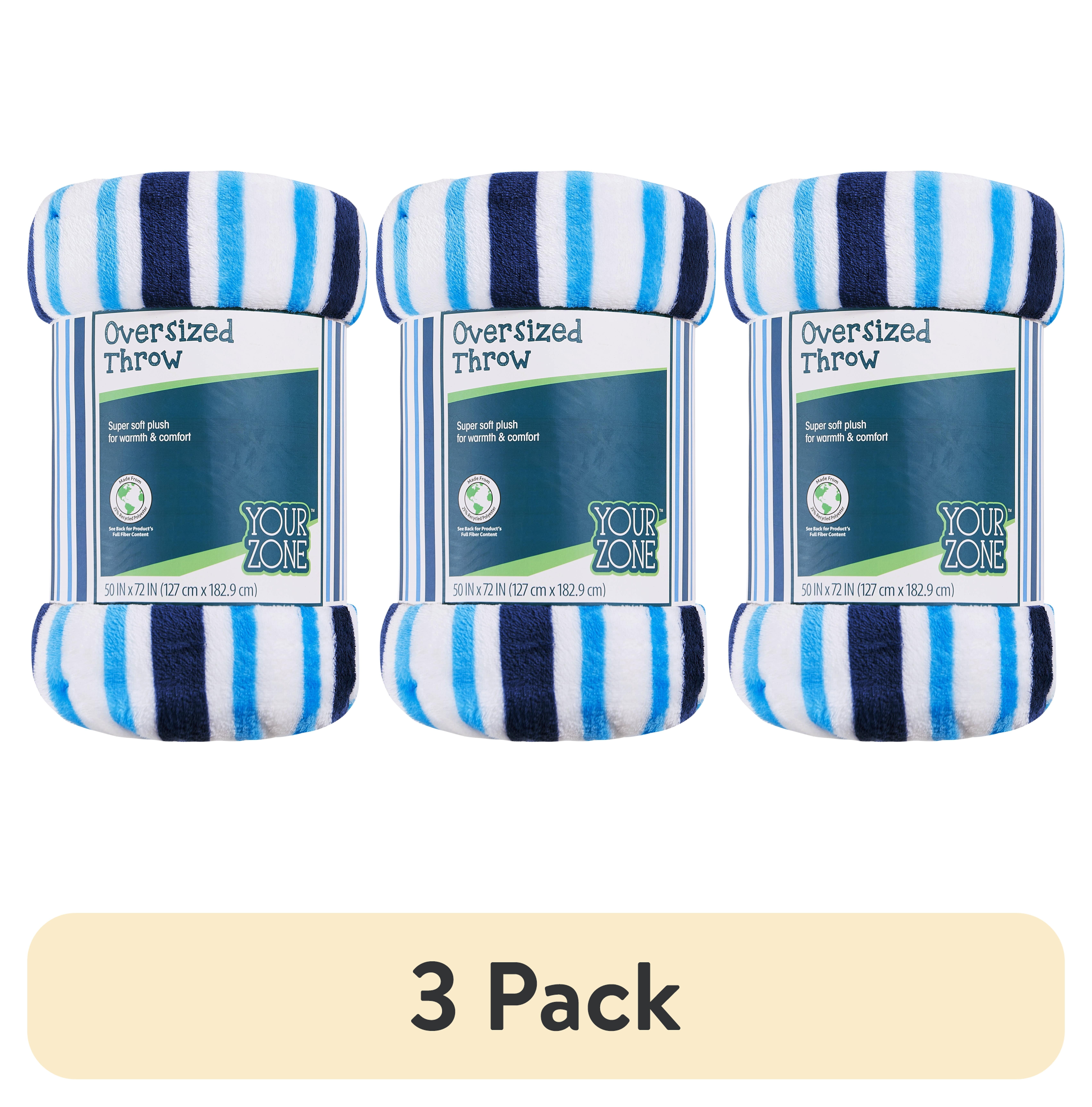 (3 pack) Your Zone, Blue Stripes XL Oversized Throw Blanket, 72 x 50 inches, Great for a Kids ...