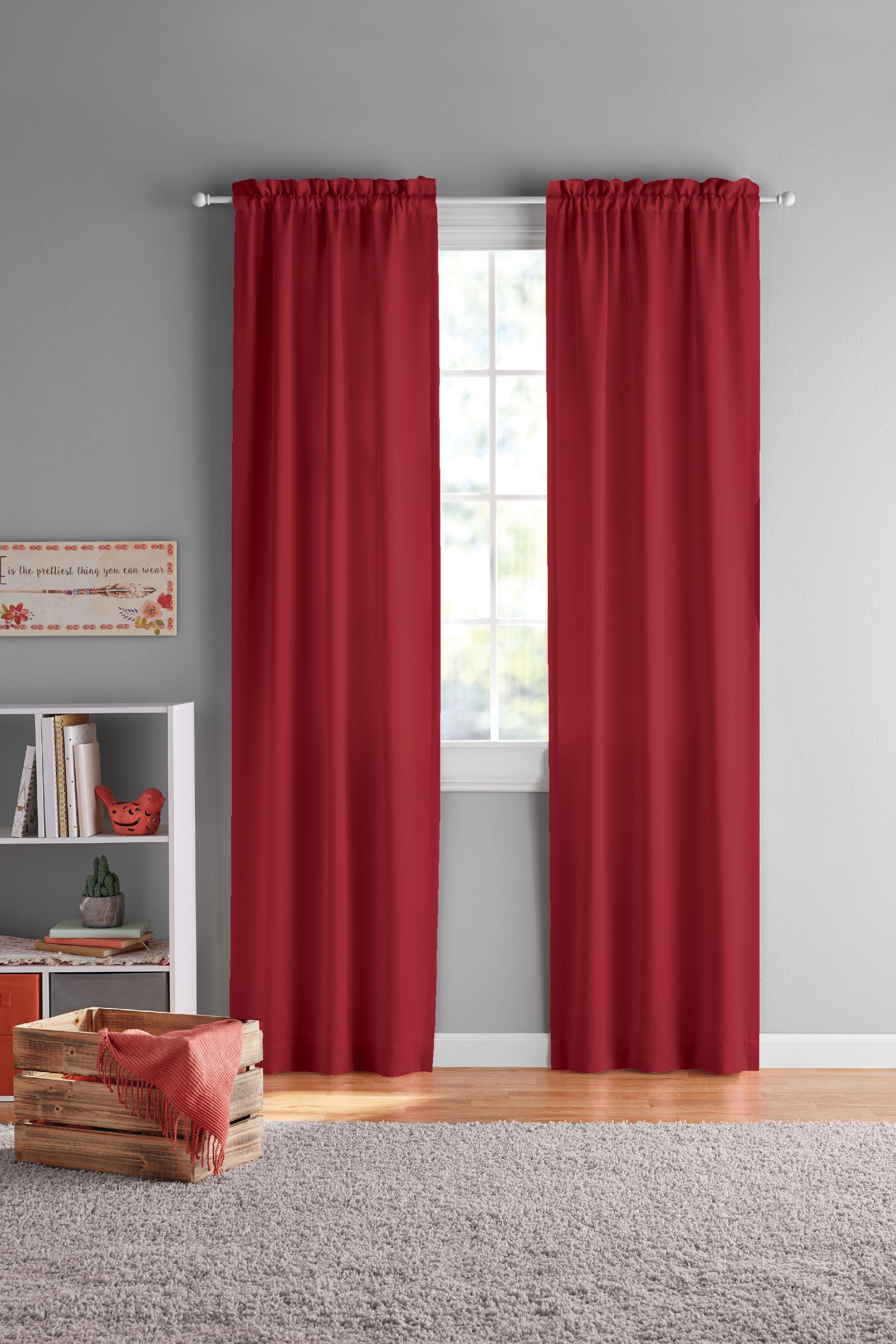 Your Zone Solid Blackout Rod Pocket Curtain Panel Pair, Set of 2, Red ...