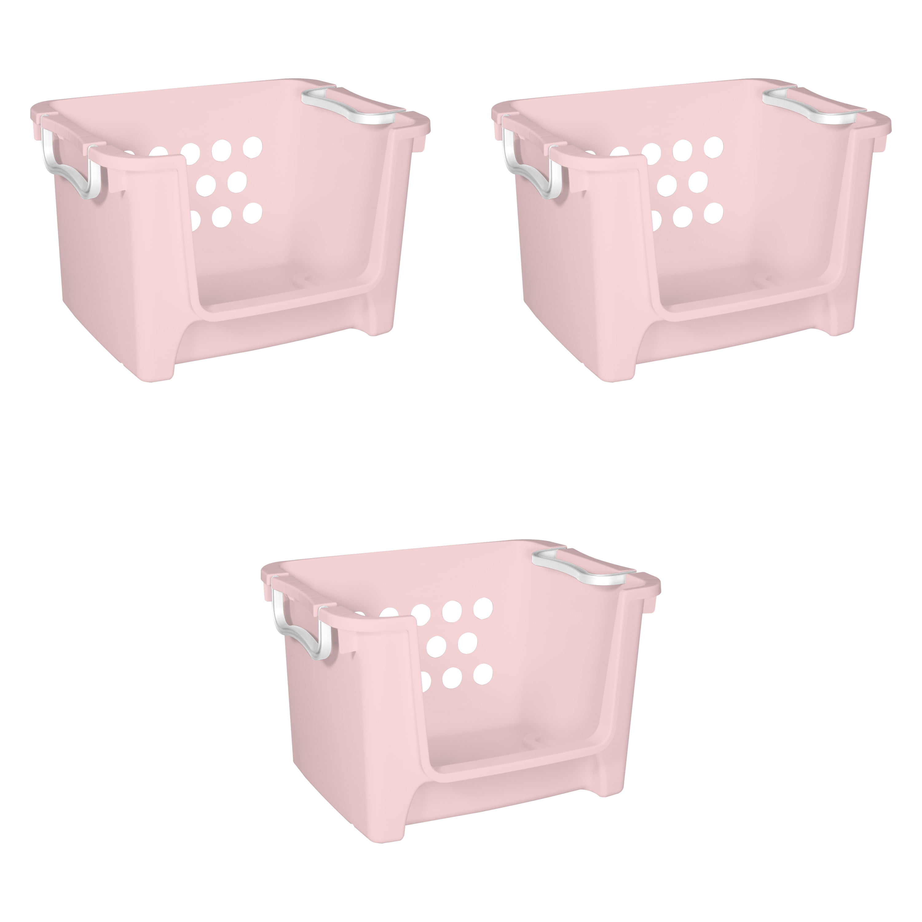 Your Zone Kids Open Front Stacking Toy Storage Bin with Handles, Pink ...