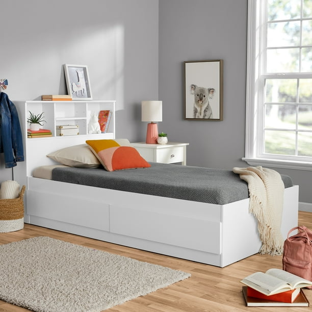 Your Zone Storage Bed with Bookcase Headboard, Twin, White Finish ...