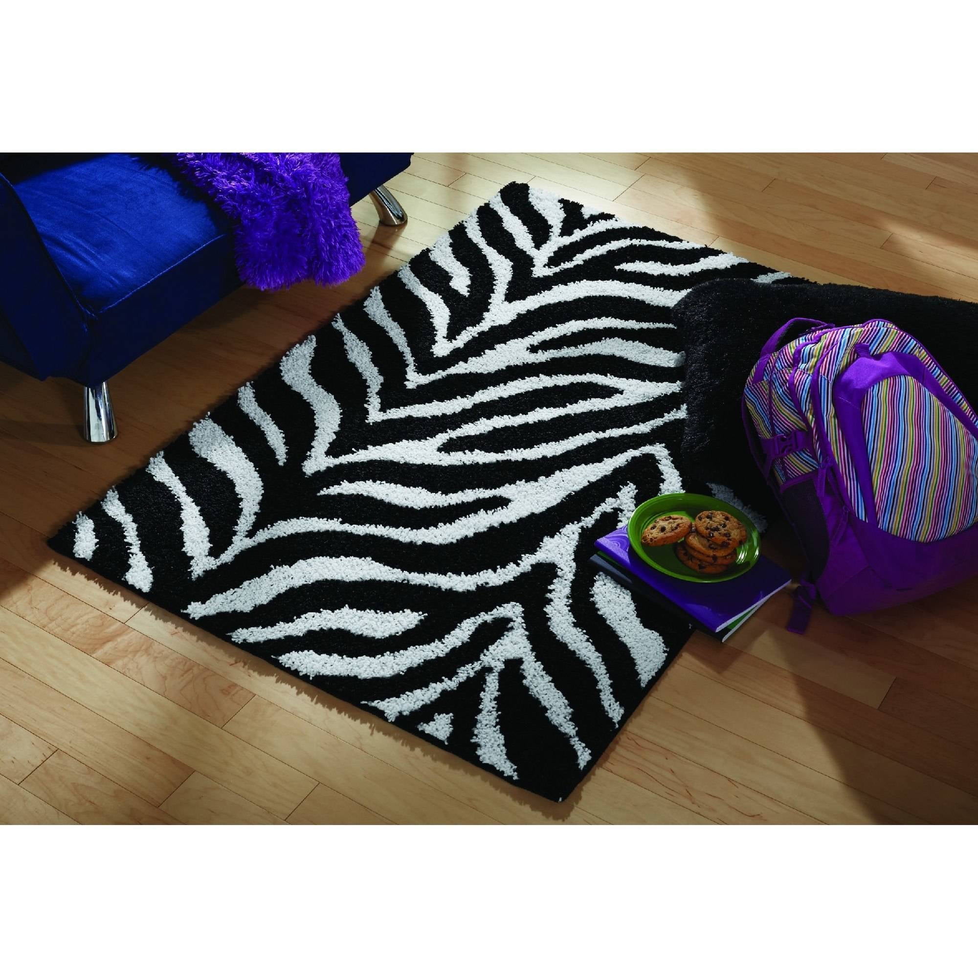 Your Zone Zebra Black And White Shag Rug - Walmart.com