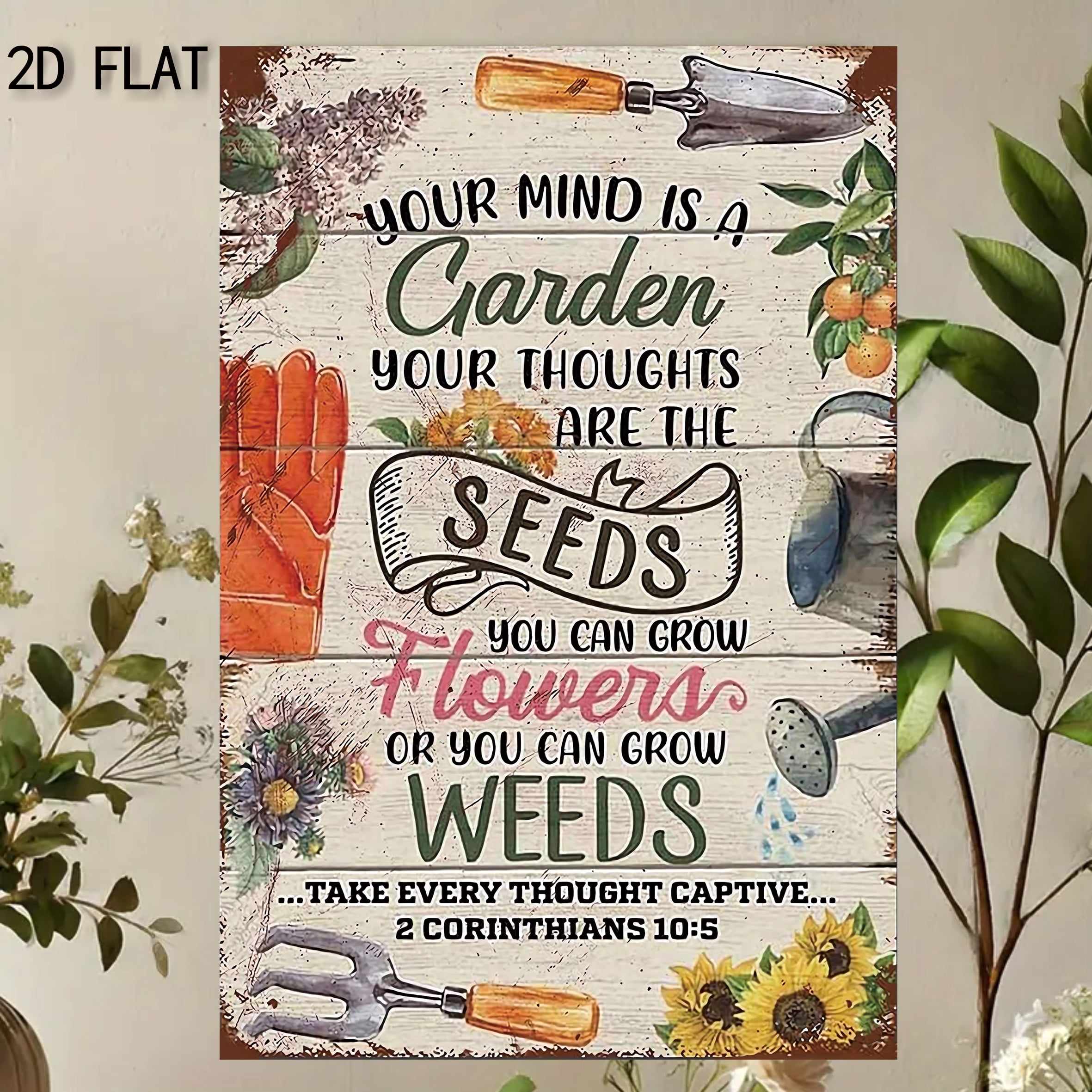 "Your mind is a garden", "Your mind is a seed" Metal decorations, retro ...