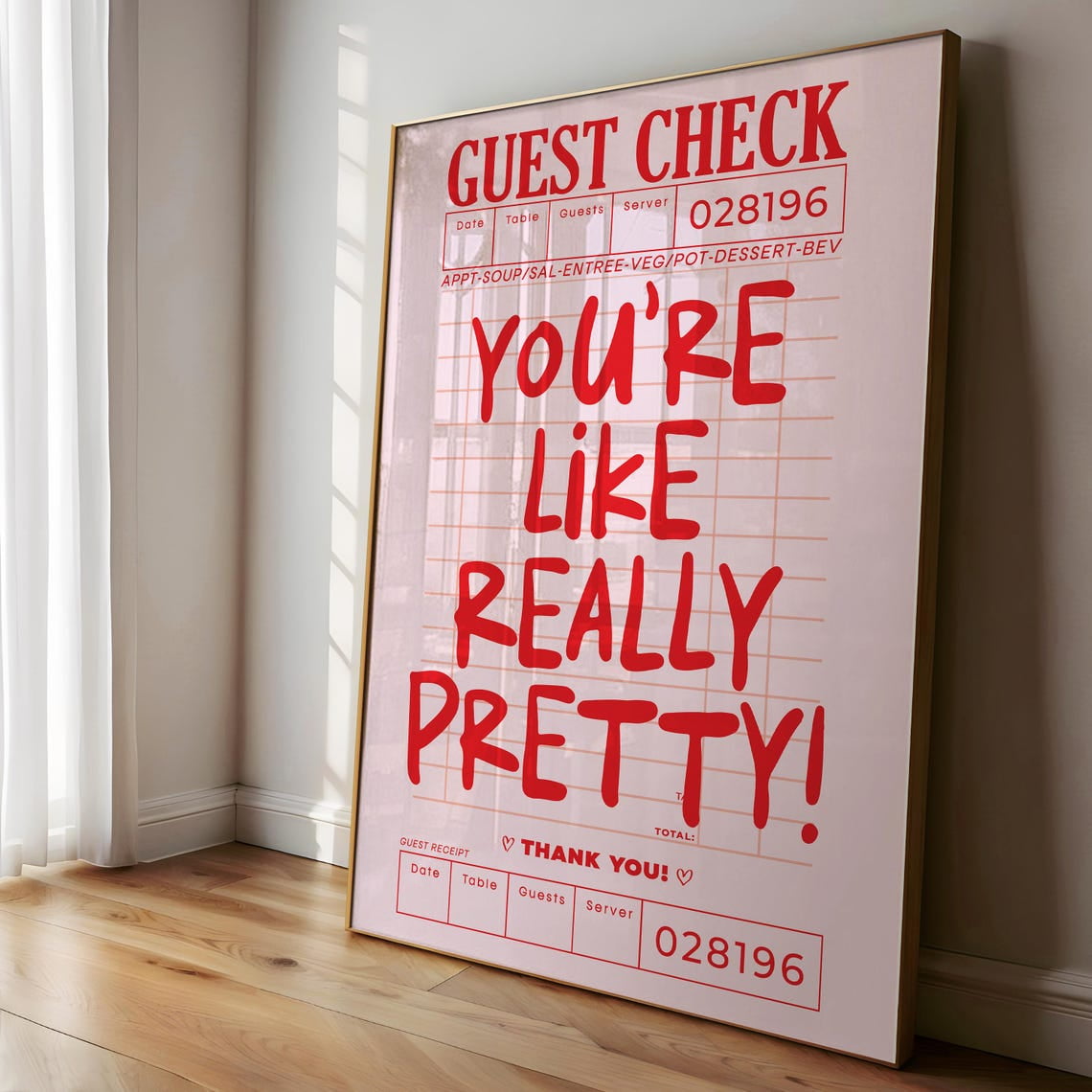 Youre Like So Pretty Guest Check Poster Preppy Room Decor Pink Funky Retro Y2K Dorm Room ...