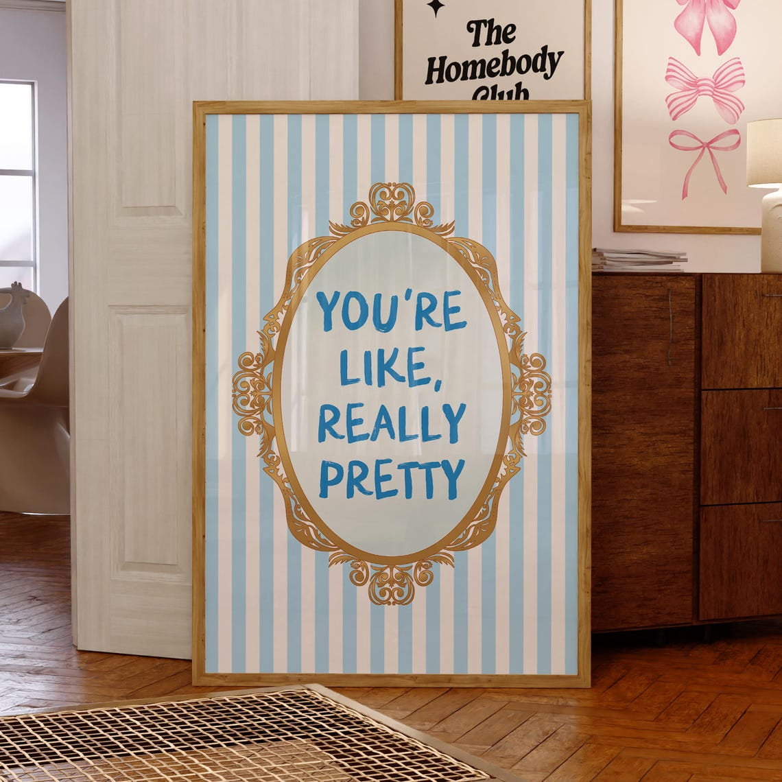 Youre Like Really Pretty Blue Coquette Art, Unframed Canvas Size 16x24 ...