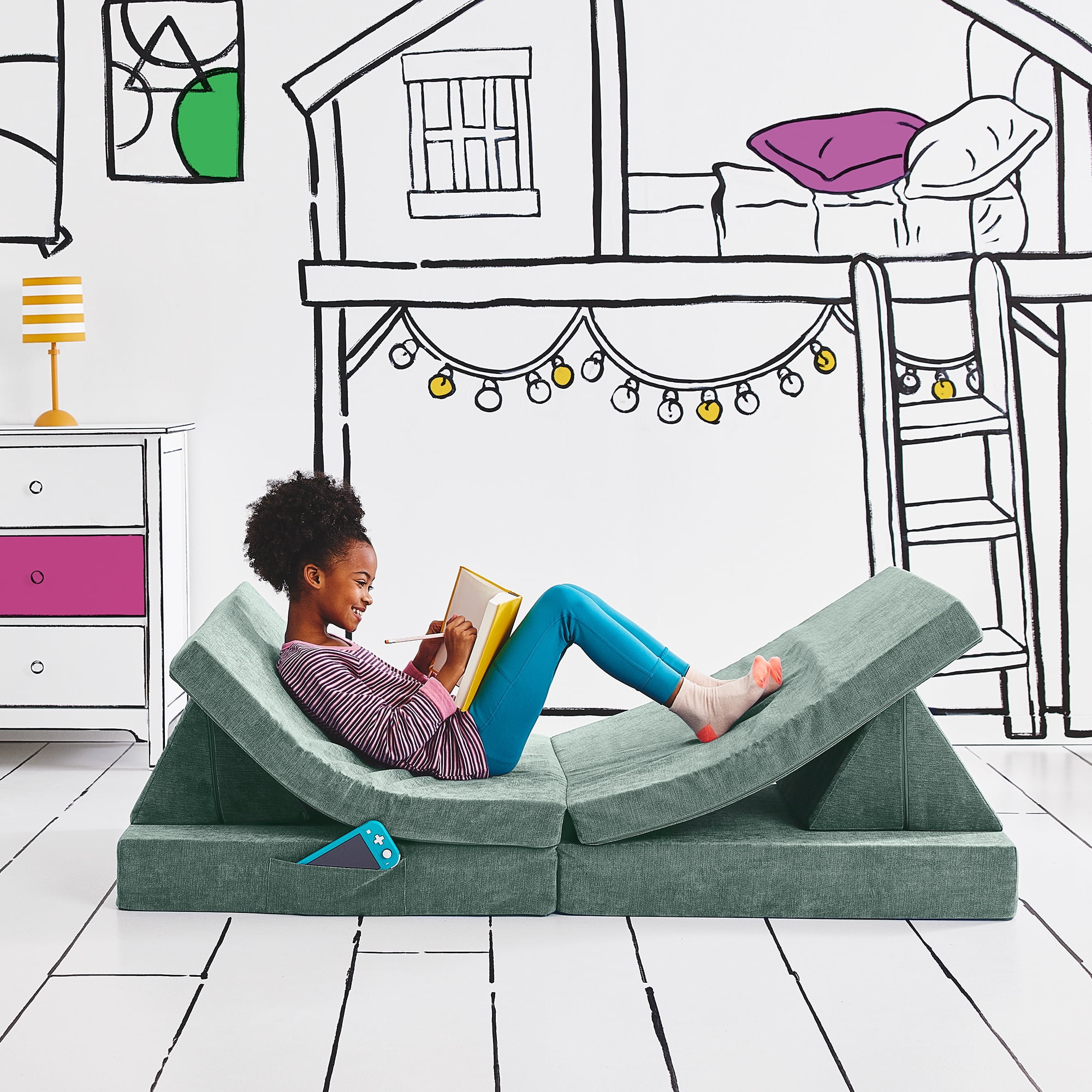 Yourigami 4-Piece Convertible Toddler & Children’s Playroom Sofa ...