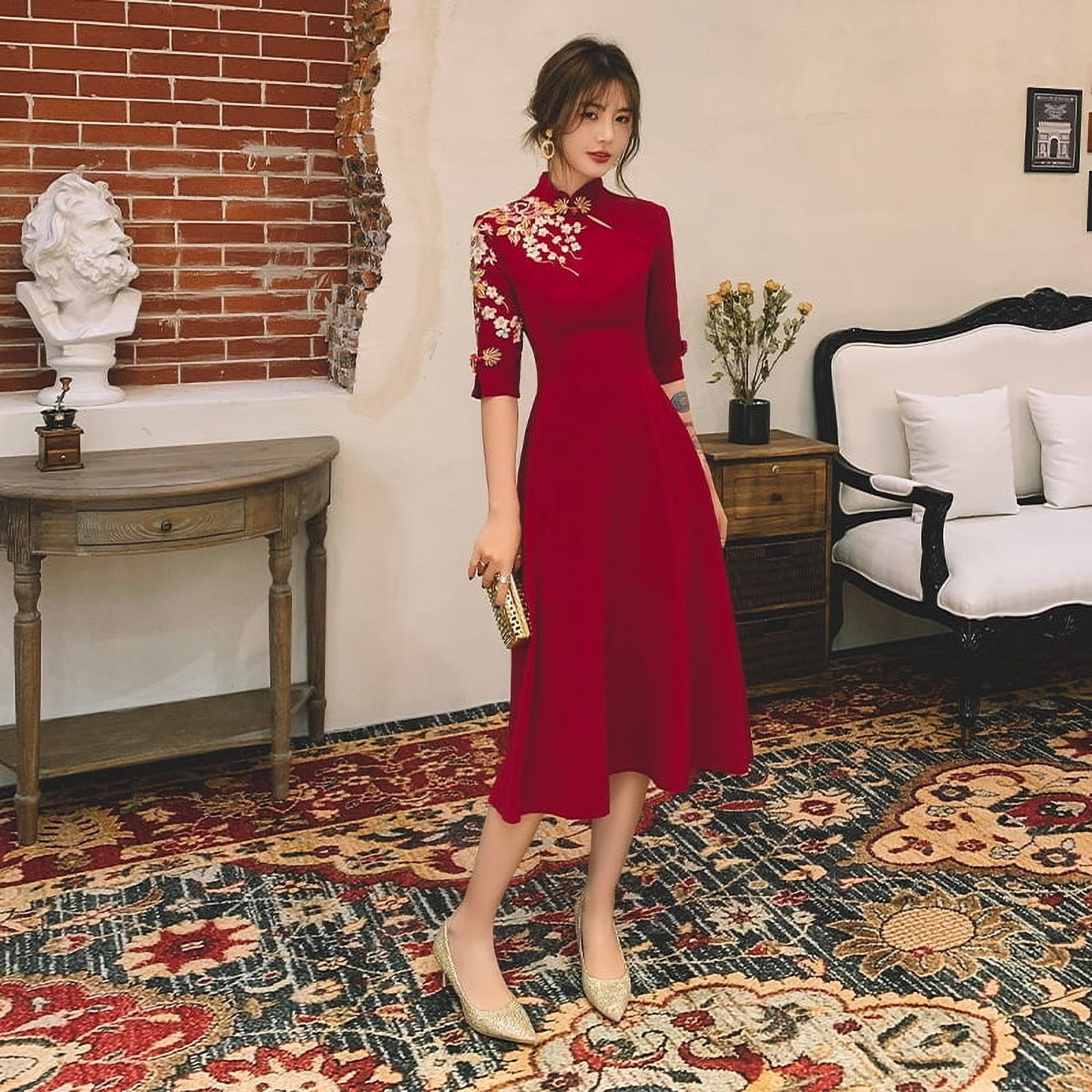 Yourqipao Cheongsam Toast Dress Bride Chinese Traditional Style Red ...