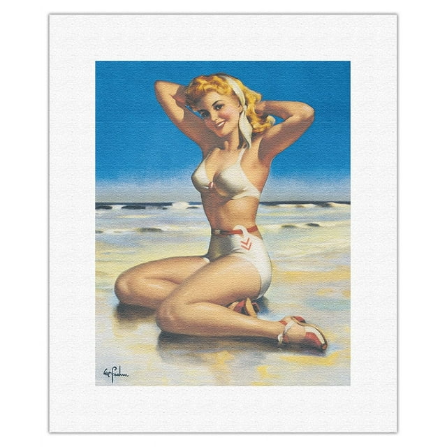 Yours For The Basking Blonde Swimsuit Beauty On Beach Vintage Pin