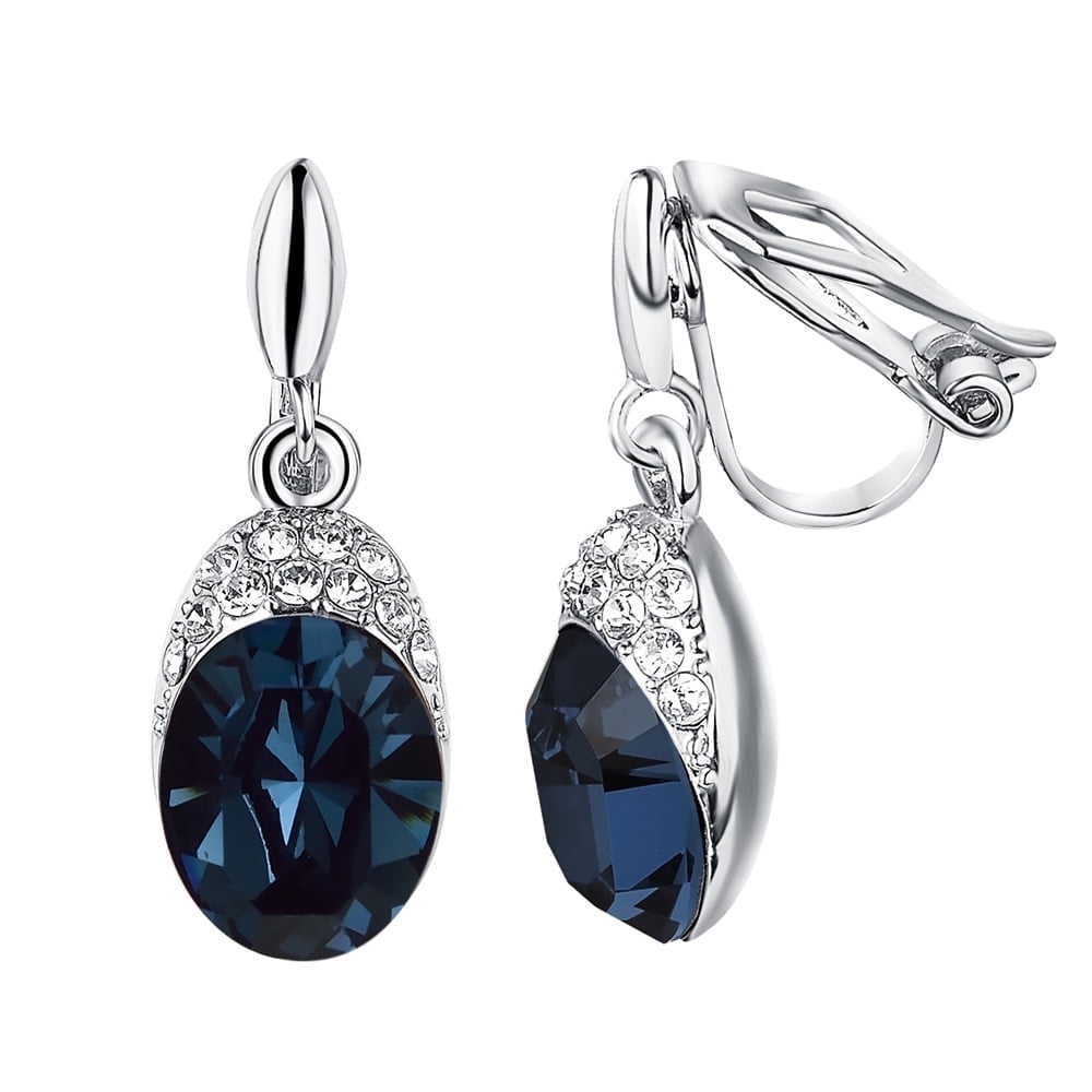 Yoursfs 18K Gold Plated Blue Clip-on Earrings, Cubic Zirconia Dangle ...
