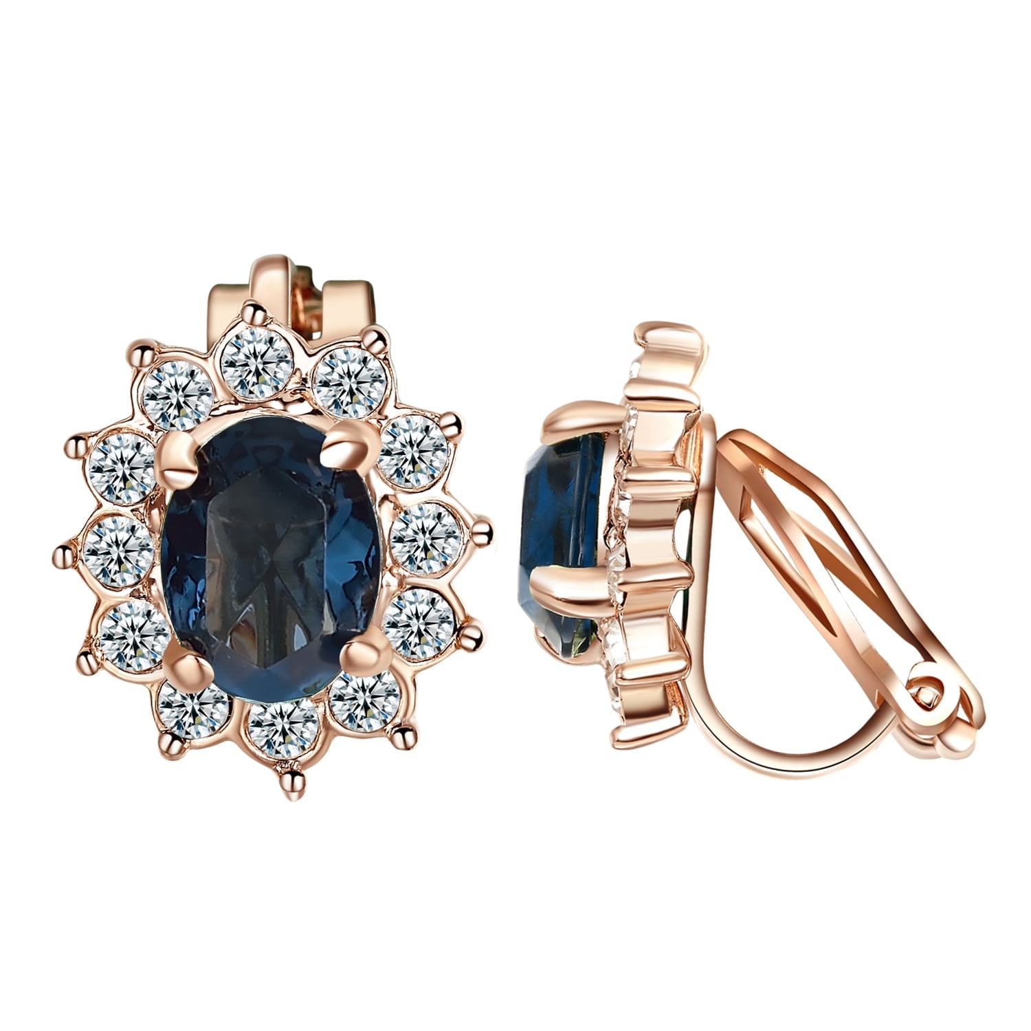 Yoursfs Blue Ellipsoid Blue Austria Crystal Clip on Earrings, 18K Gold ...