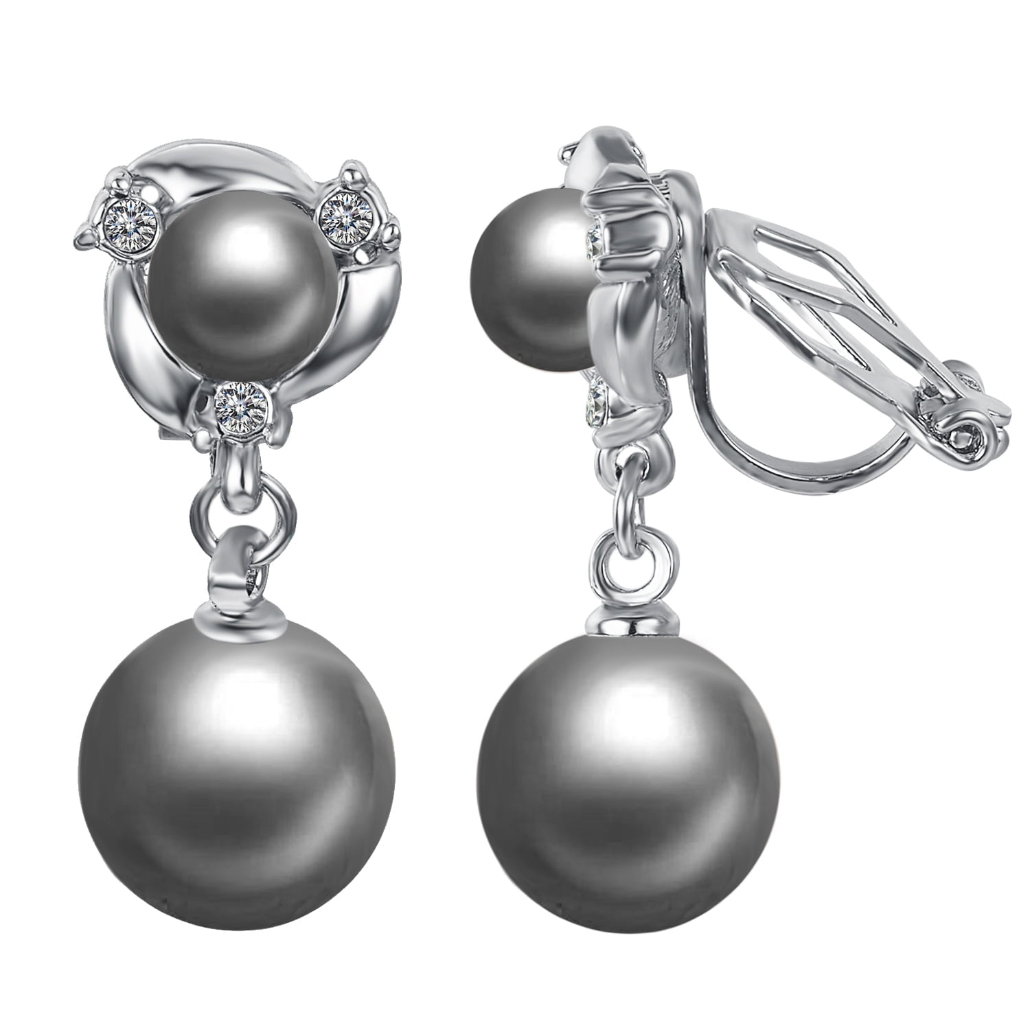 Yoursfs Clip On Earrings For Women White Double pearl Dangle Earring ...