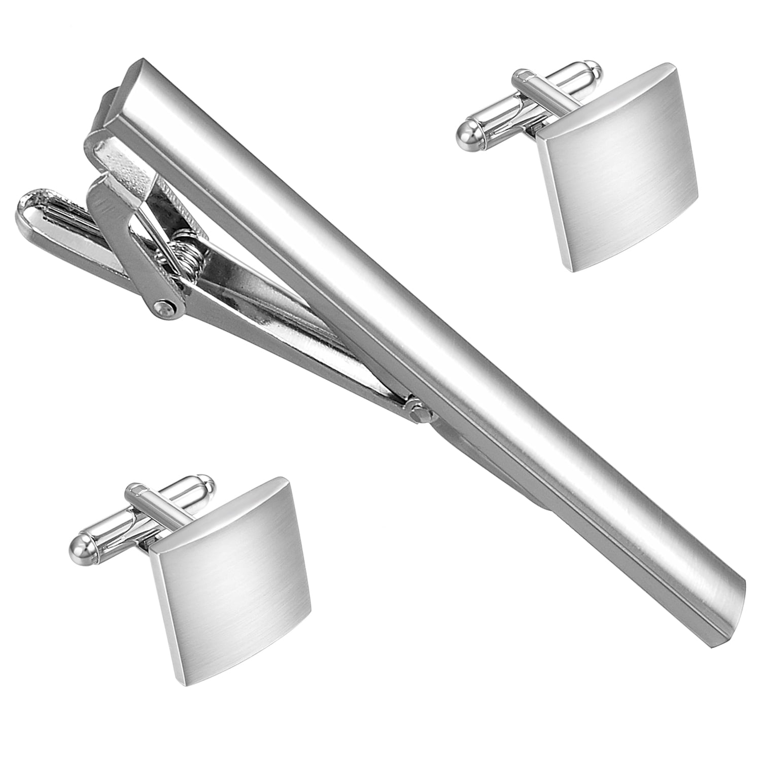 Yoursfs Cufflinks And Tie Clip For Men Stainless Steel Silver Square ...
