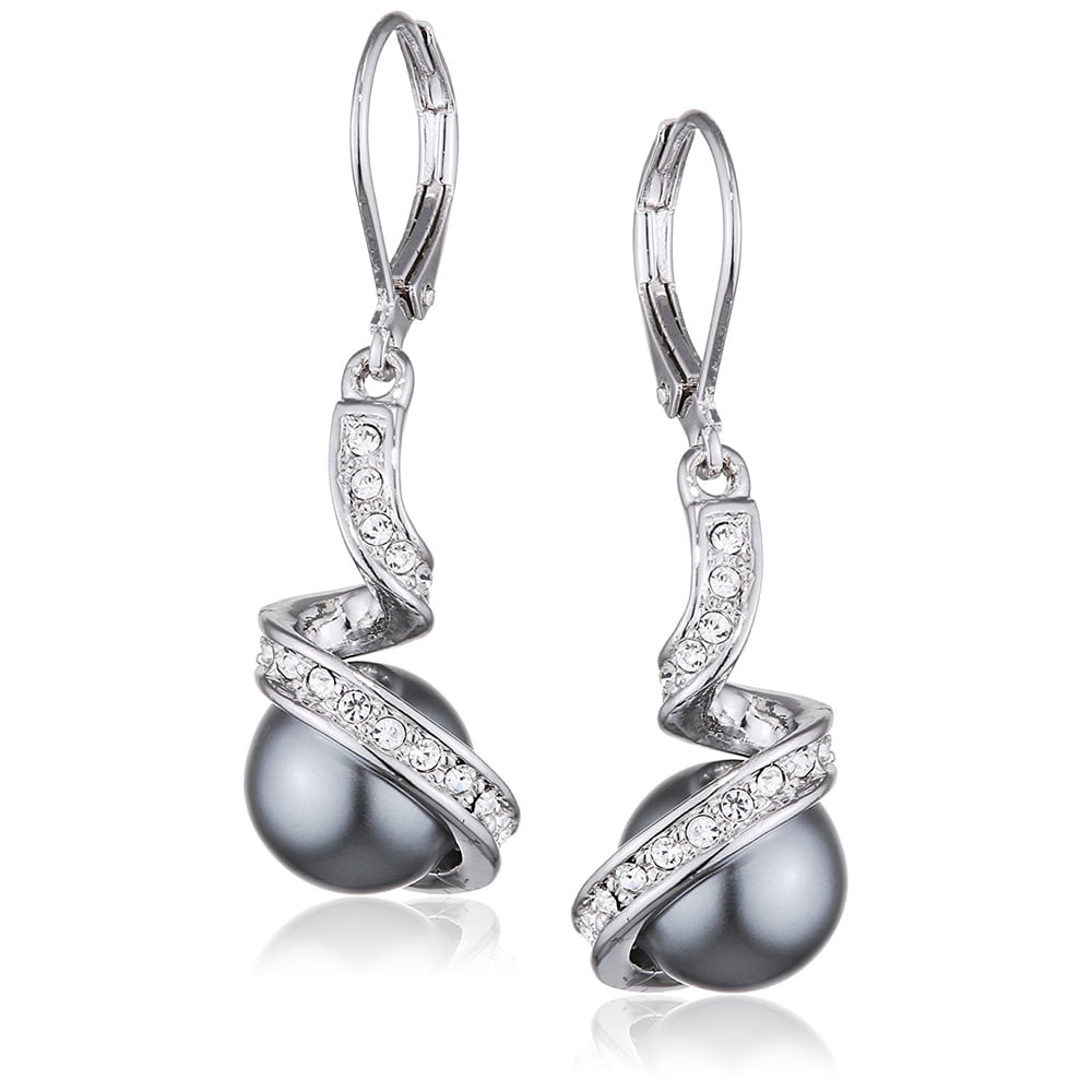 Yoursfs Gray Pearl Drop Earrings for Women, 18K Rose Gold Plated ...