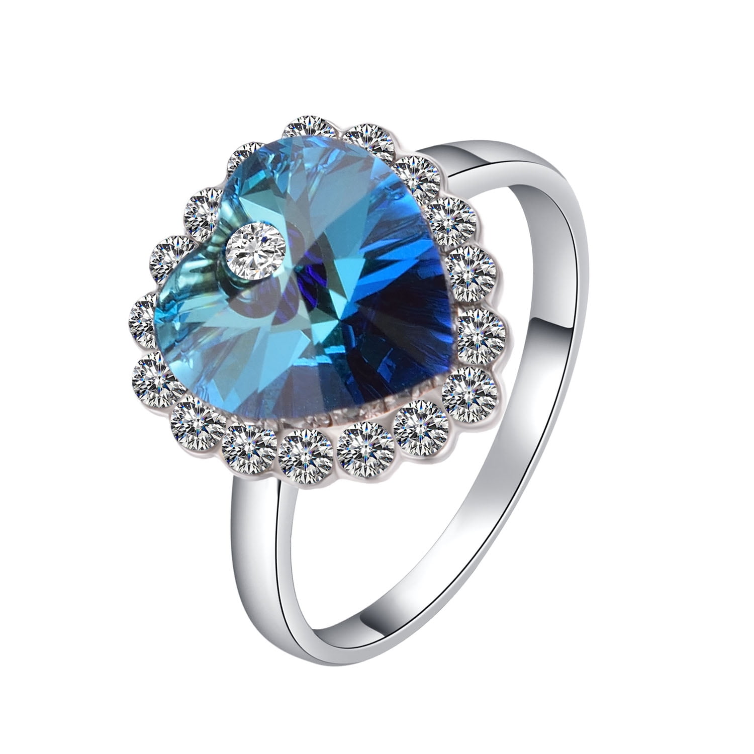 Yoursfs Heart of the Ocean Blue Cubic Zirconia Ring Fashion Jewellery ...