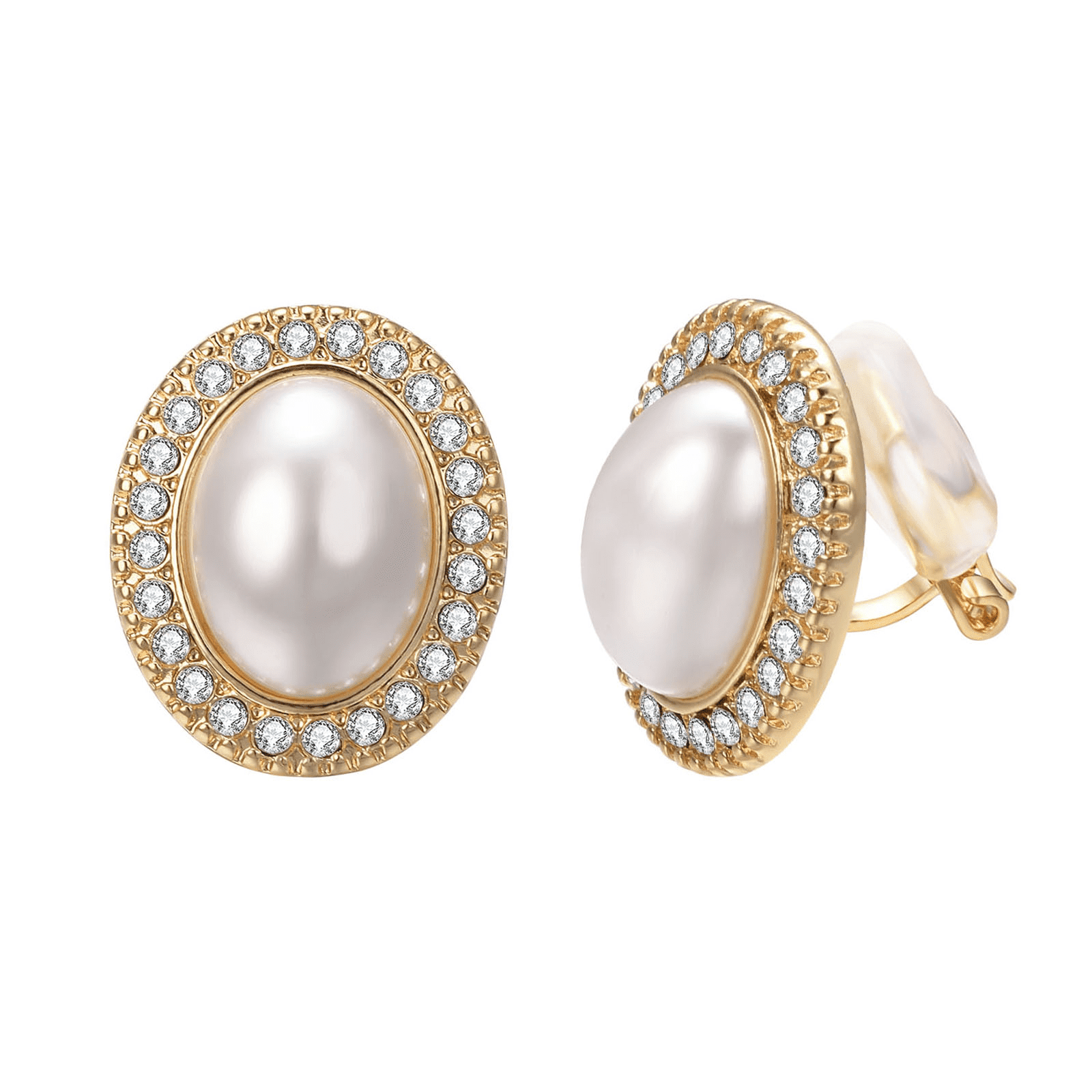 Yoursfs Oval Large Pearl Clip On Earrings for Women Gold Plated Vintage ...