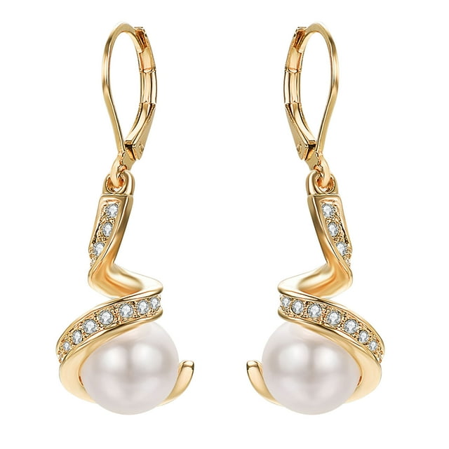 Yoursfs Pearl Dangle Earrings for Women Pierced Earrings 18K Rose Gold ...