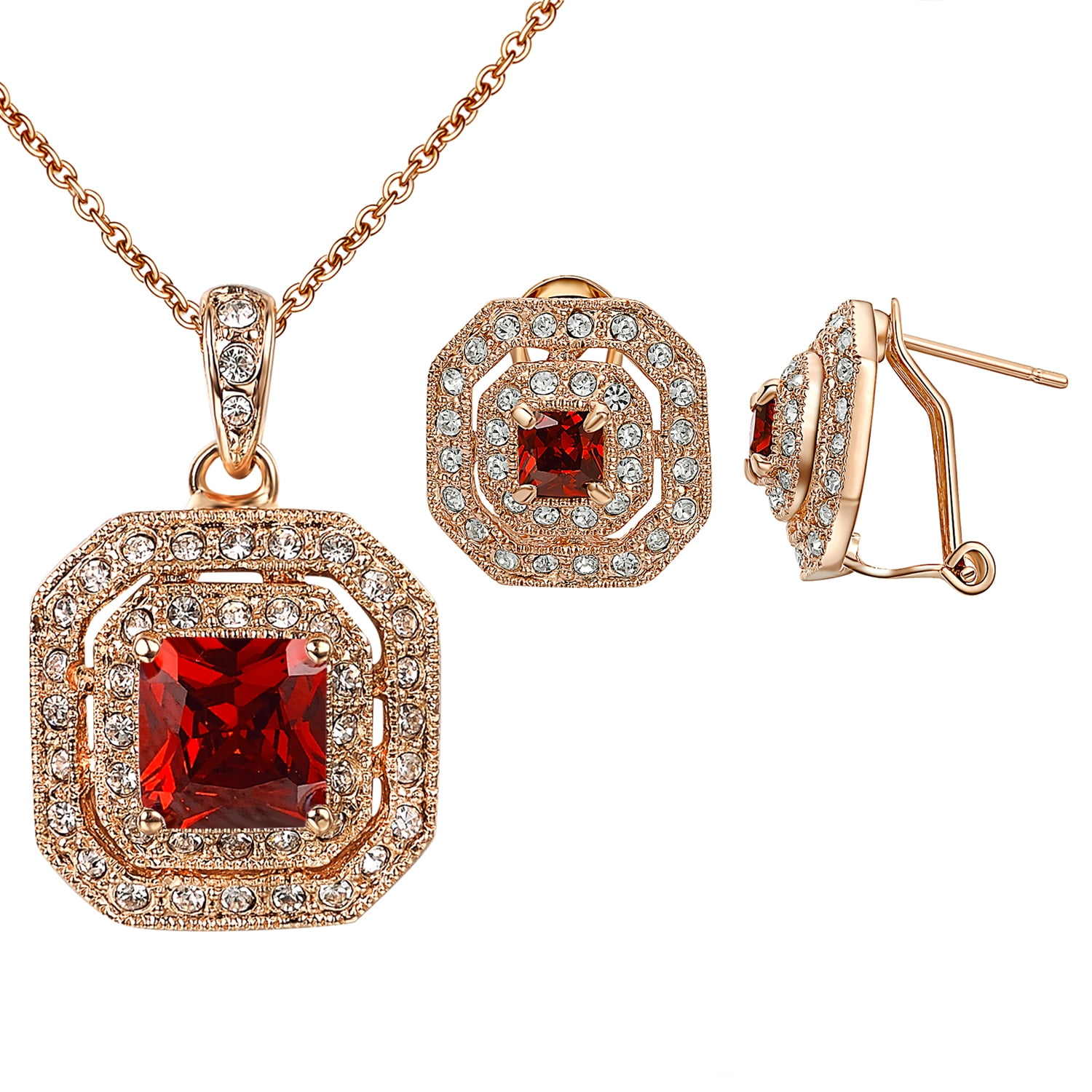 Yoursfs Red Austria Crystal, Gold Plated Jewelry Set for Bridal Wedding ...