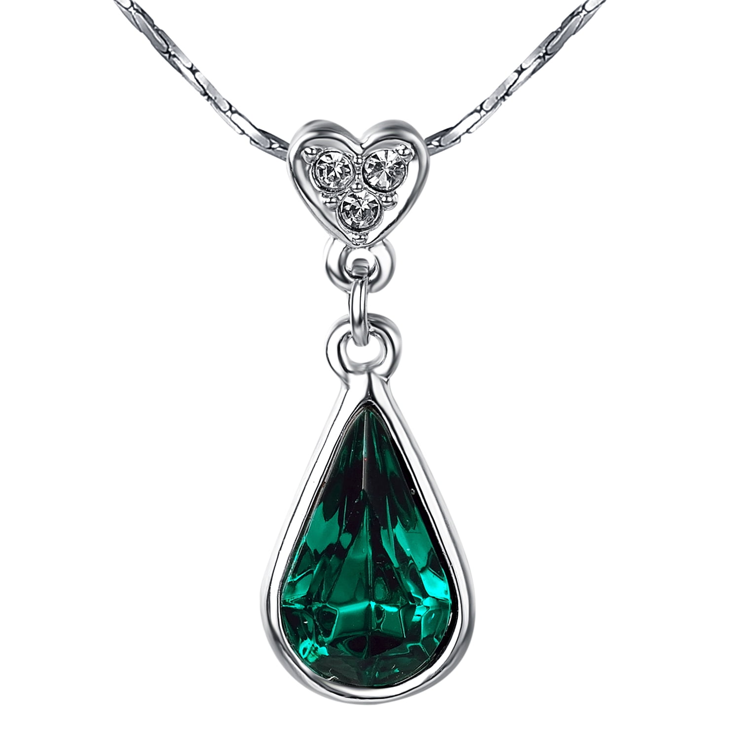 Yoursfs Teardrop Pendant Necklace For Women CZ Green And Silver White Gold Plated Cubic Zirconia ...