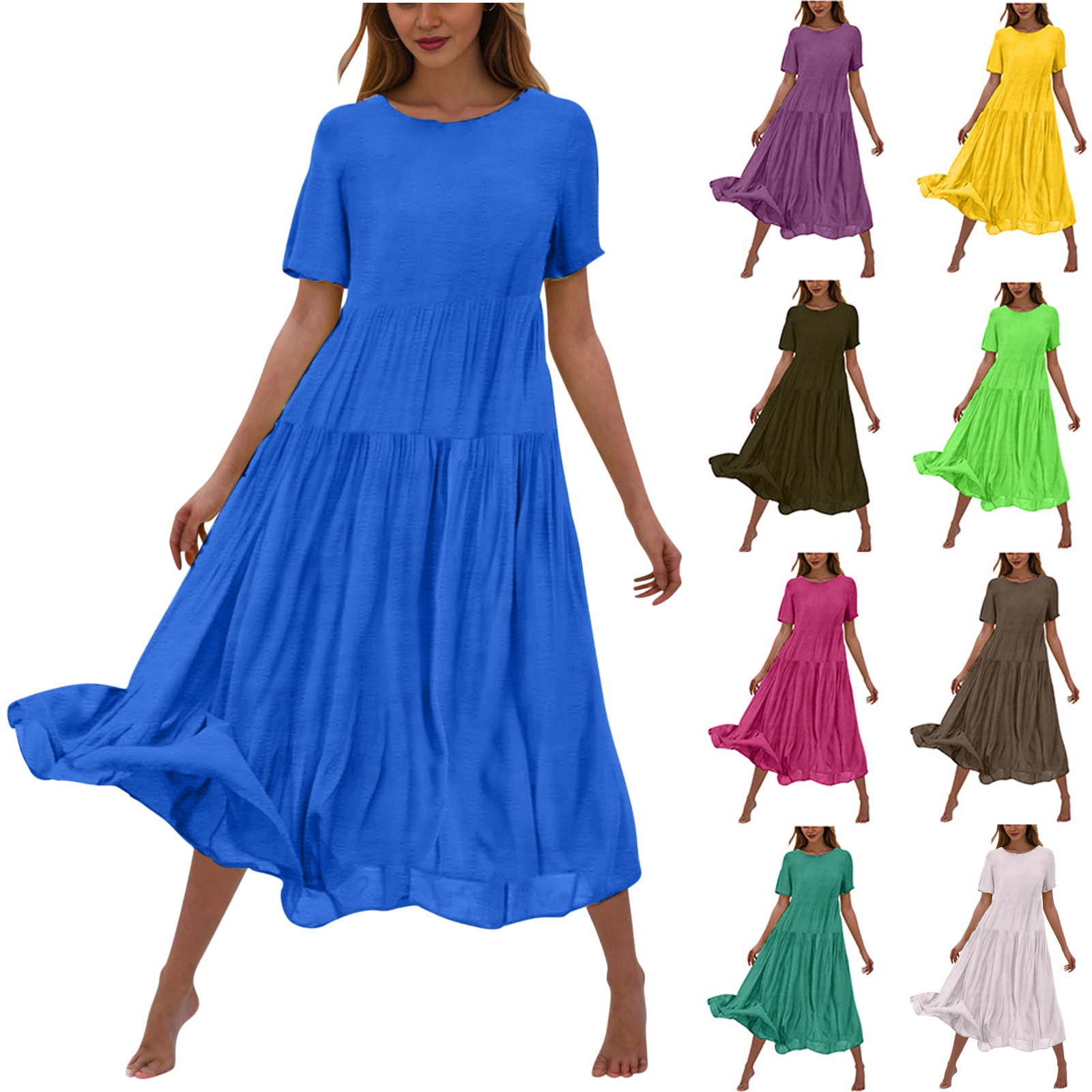Yourumao Smock Dress for Women Short Sleeve Round Neck Maxi Dresses A ...