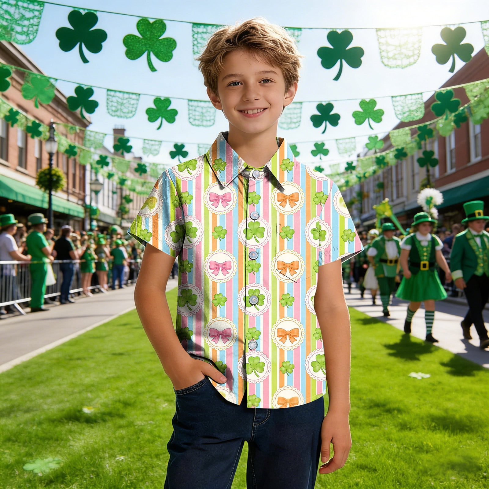 Yourumao St Patrick's Button Down Tshirts Boy Short Sleeve Lapel Collar ...