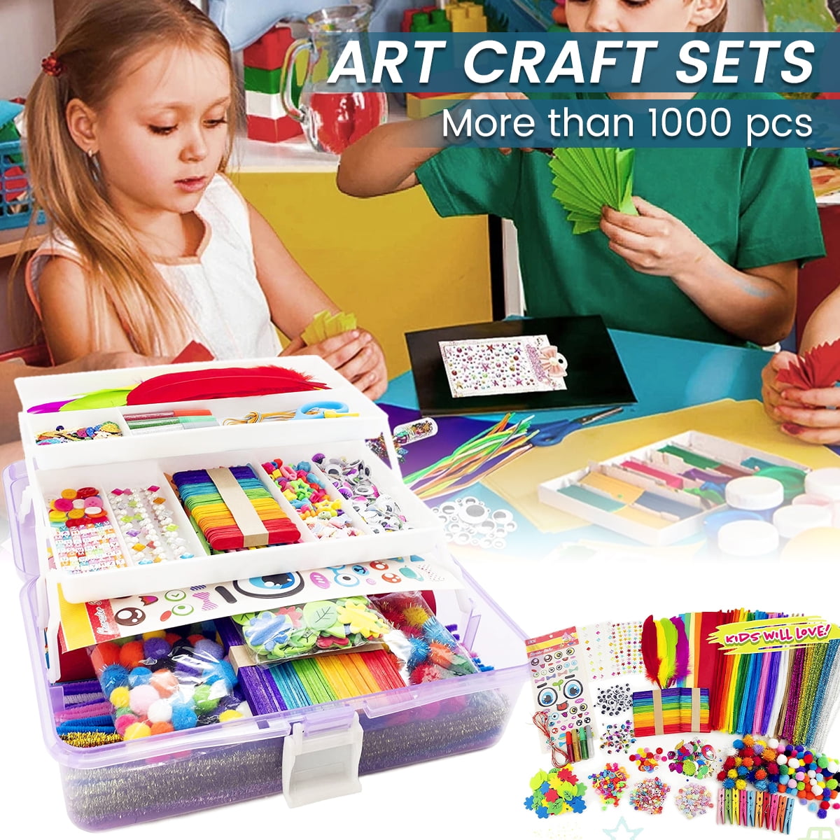 Yous Auto 1000+ Pieces Giftable Craft Box for Kids DIY Craft Art Supply ...