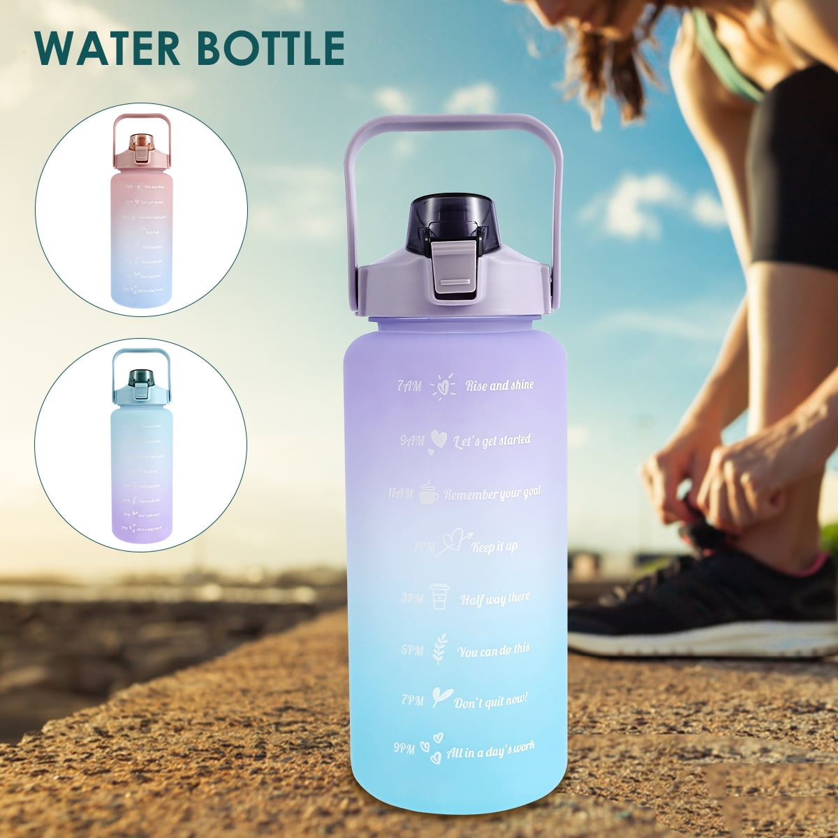 Yous Auto 2L Water Bottle with Time & Capacity Marker BPA-Free Sports ...
