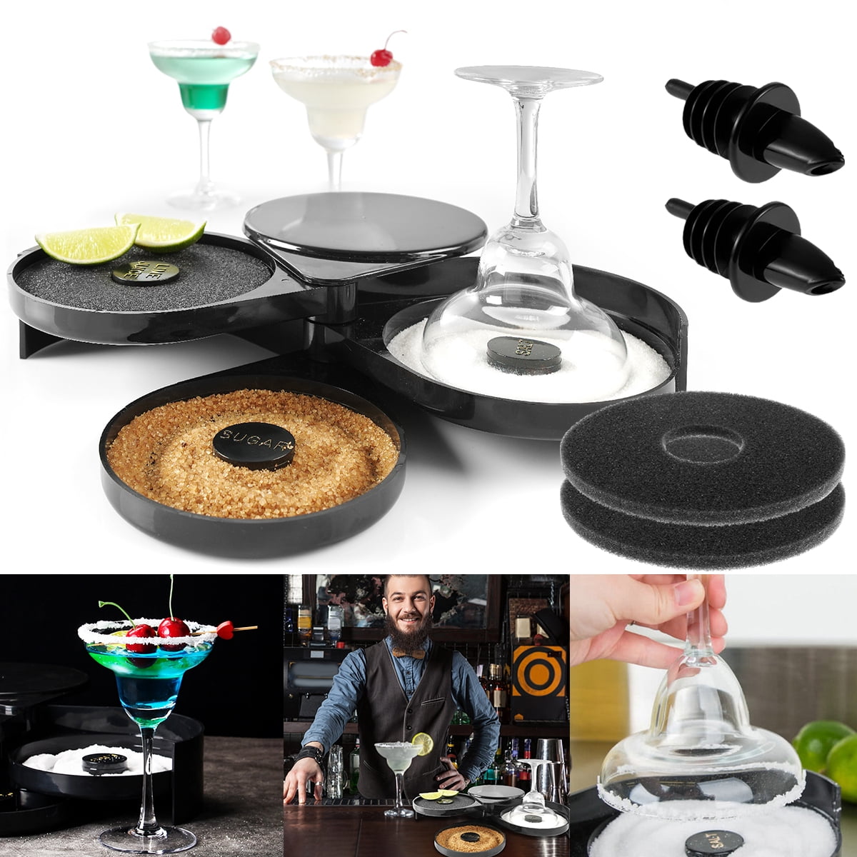 Yous Auto 3 Tier Bar Glass Rimmer Bartender Tool with Sponge,Black ...