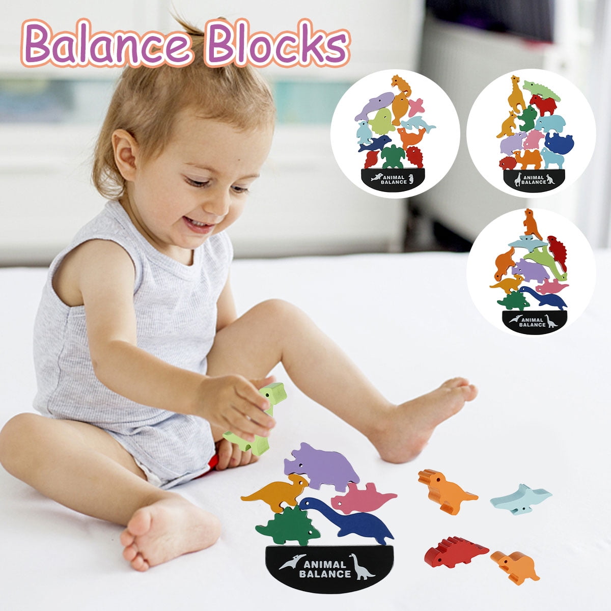 Yous Auto Balancing Dinosaur Toy Animal Balance Building Block Set ...
