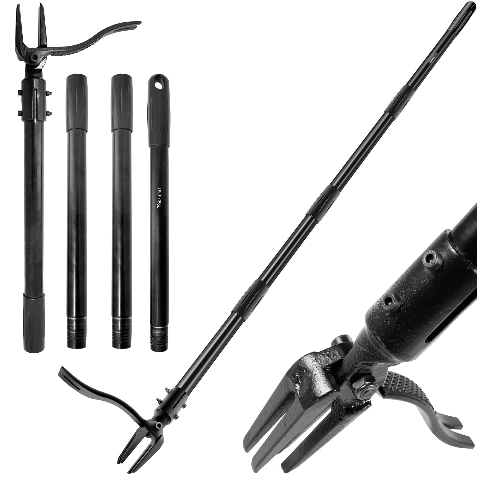 Yousmart weeding forks Adjustable Stand-Up Weed Puller Tool 63" Max Height, Heavy-Duty 4-Claw ...