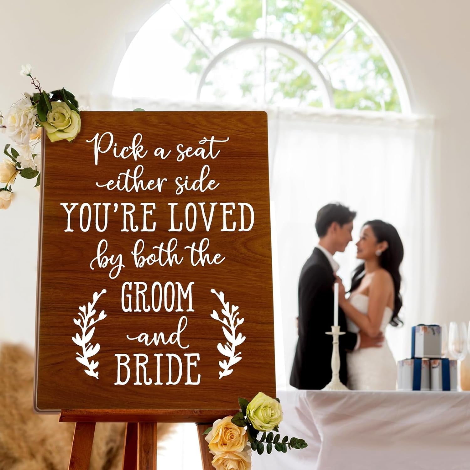 Yousoontic 17 x 23 Inch Wedding Signs Pick a Seat Not a Side Rustic ...