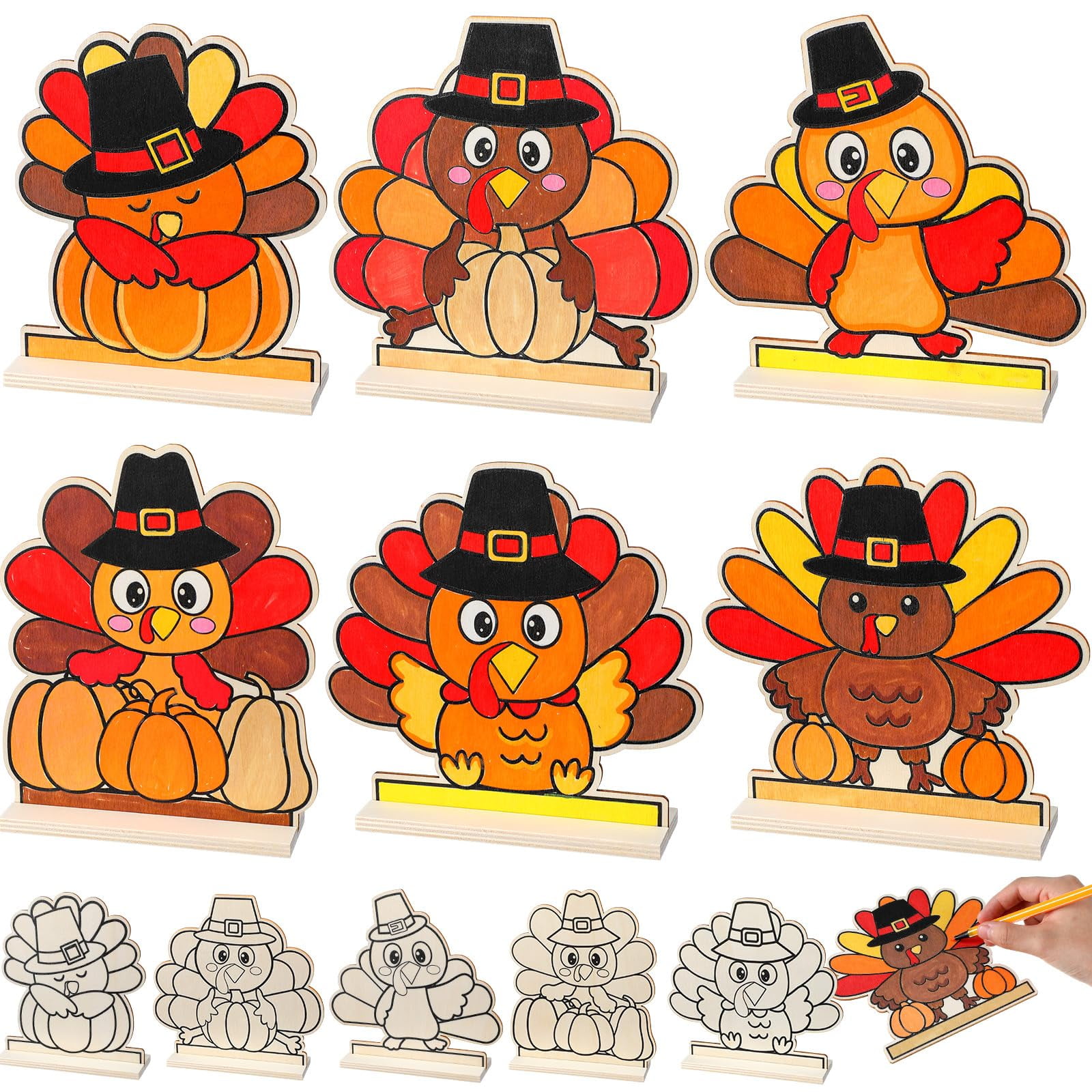 Yousoontic 24 Pcs Color Your Own Thanksgiving Turkey Tabletop Signs DIY ...