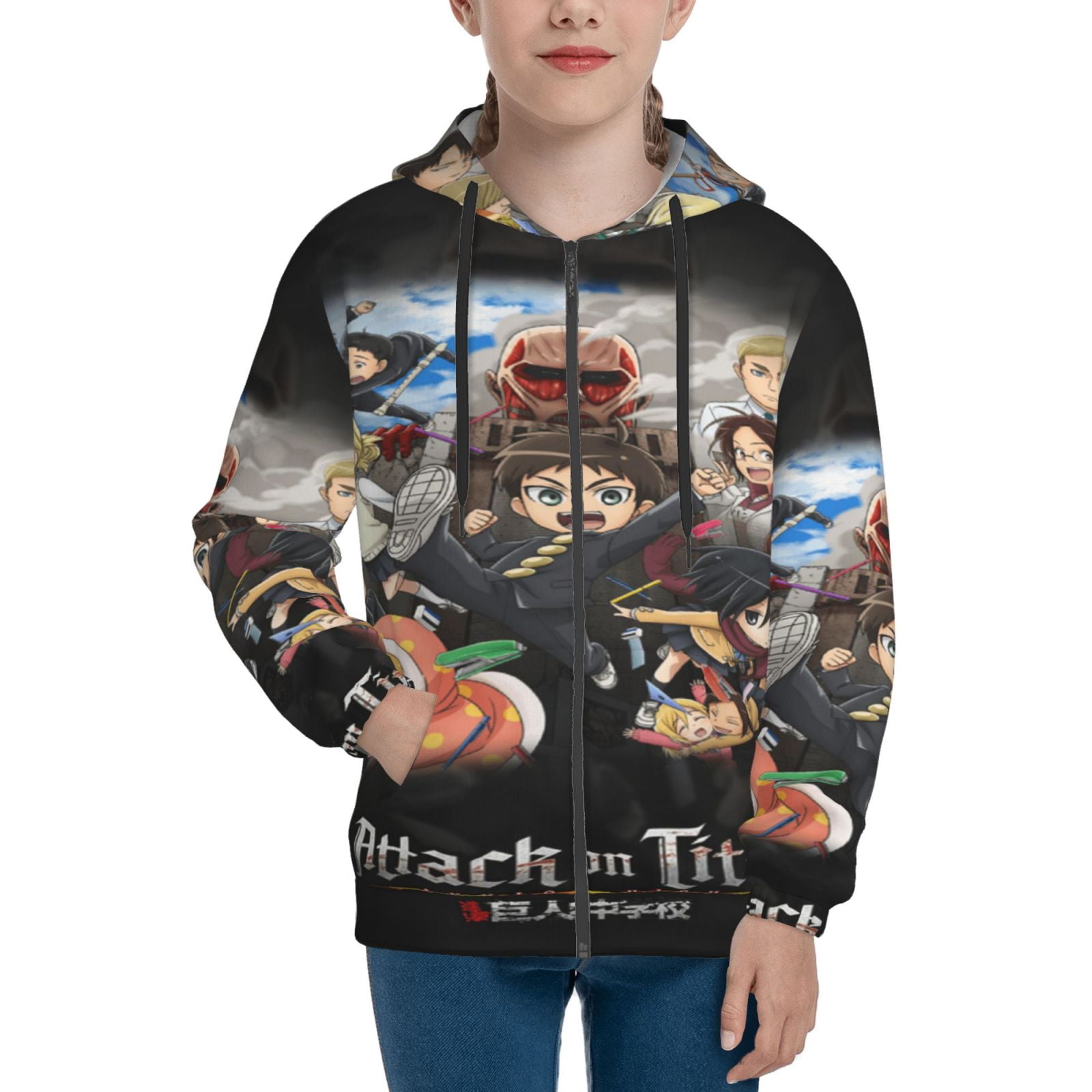Youth Attack On Titan Hoodies Casual Daily Basic Zip Up Hoodie With ...