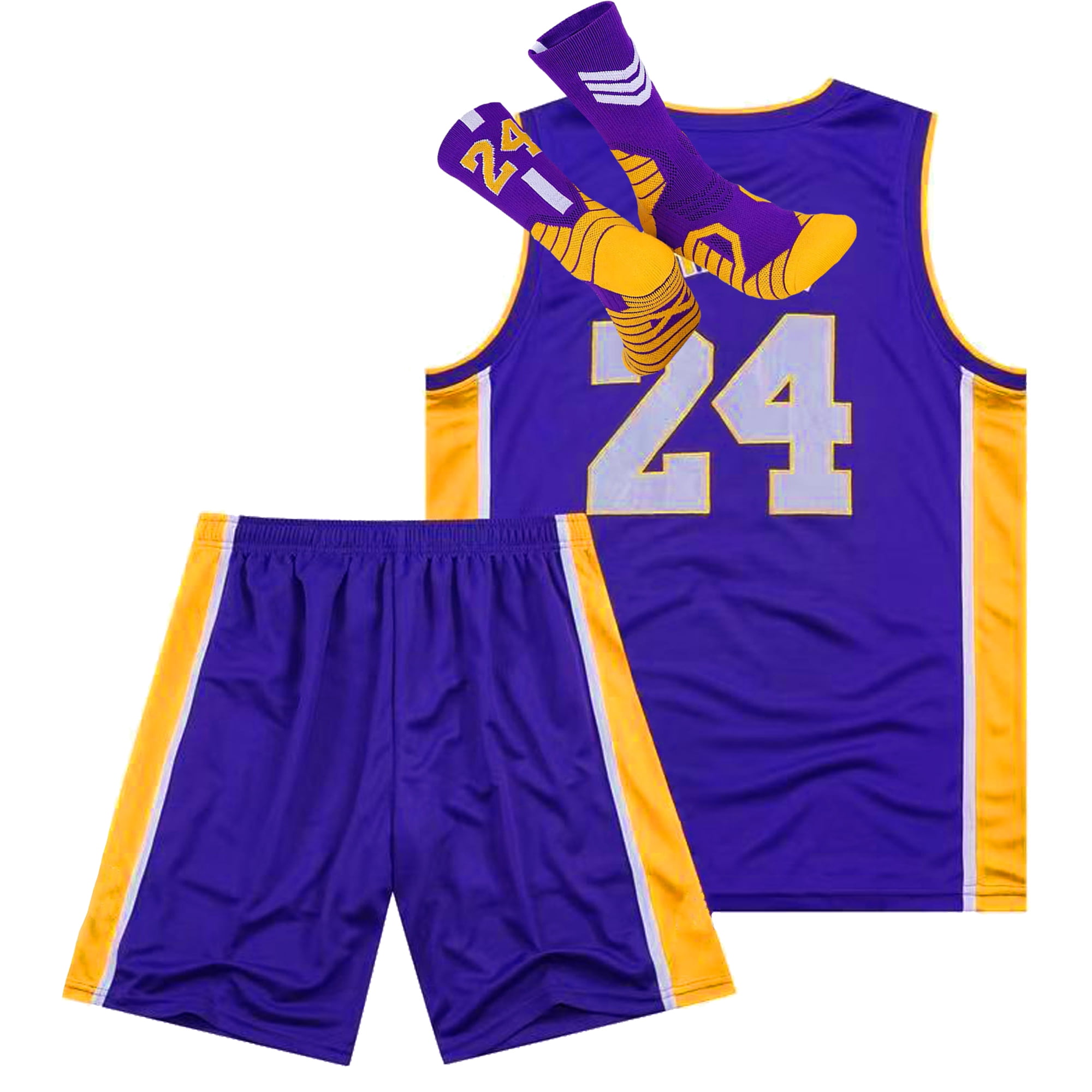 Youth Basketball Jersey Set with Socks #24 Kobe Basketball Jersey for ...