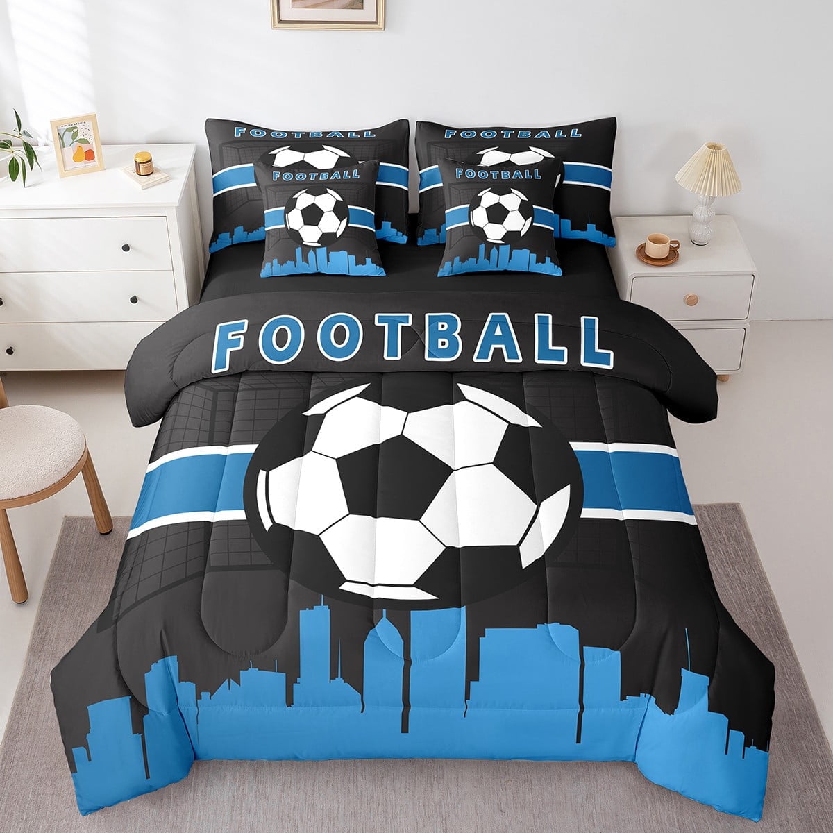 Youth Gaming Bed in a Bag 7pcs Soccer Football Bedding Set, Sport Twin ...