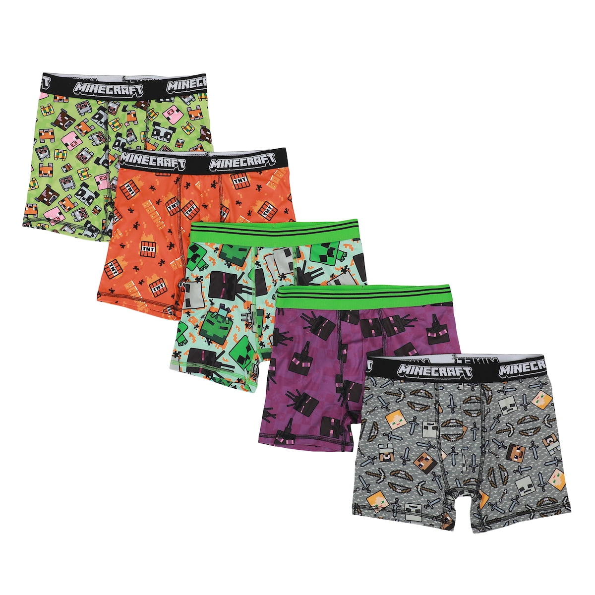 Bioworld Youth Boys Minecraft Boxer Brief Underwear 5-Pack, Pixelated ...