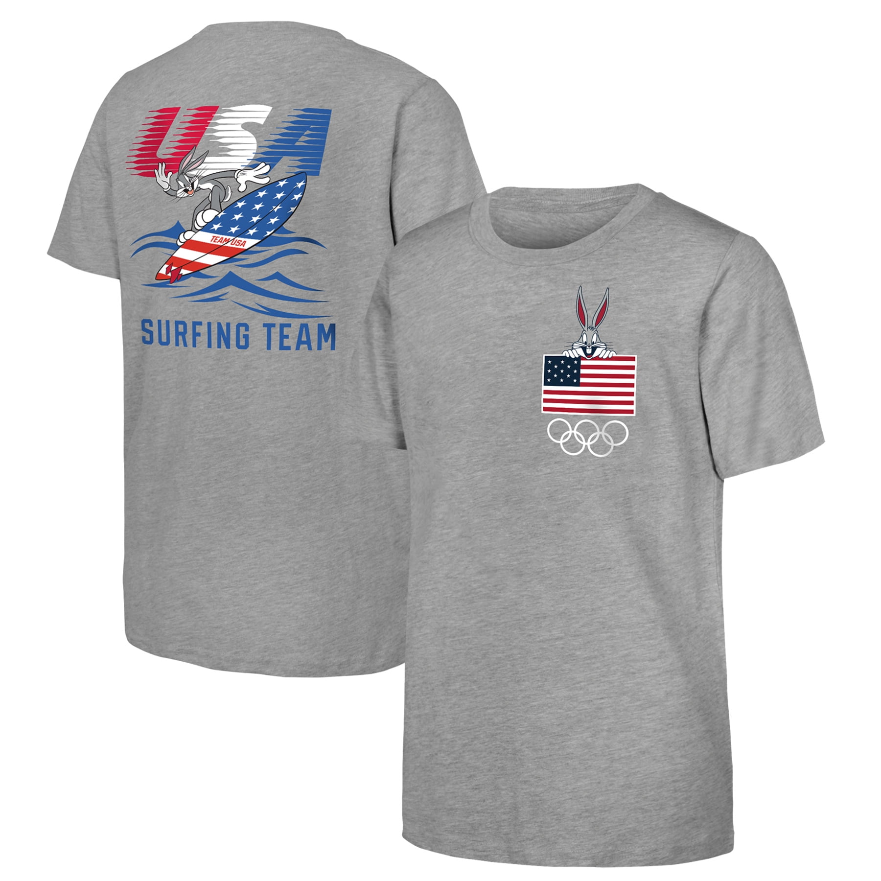 Youth Bugs Bunny Heather Gray Team USA Looney Tunes Surfing Team T ...