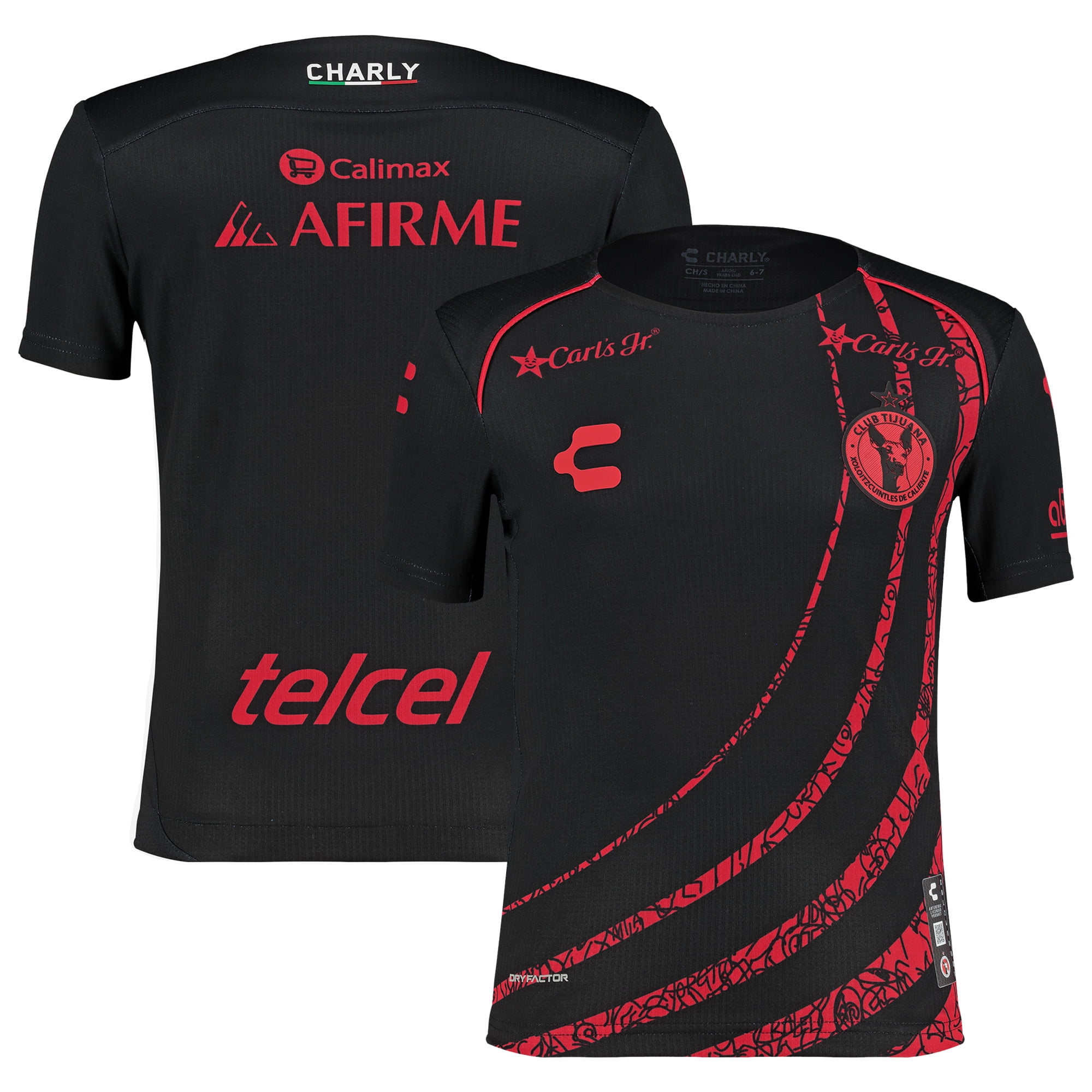 Youth Charly Black/Red Club Tijuana 2024/25 Home Authentic Jersey ...