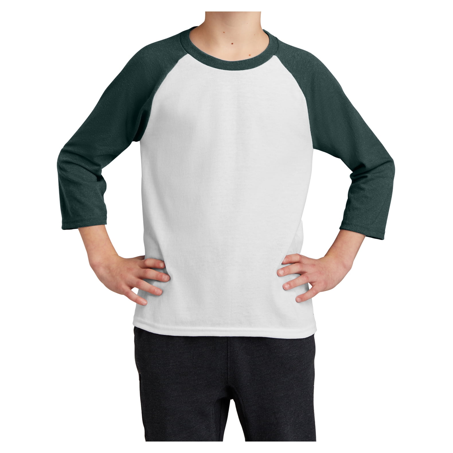 Youth Core Blend 3/4-Sleeve Cotton/Polyester Raglan Tee White/ Dark ...
