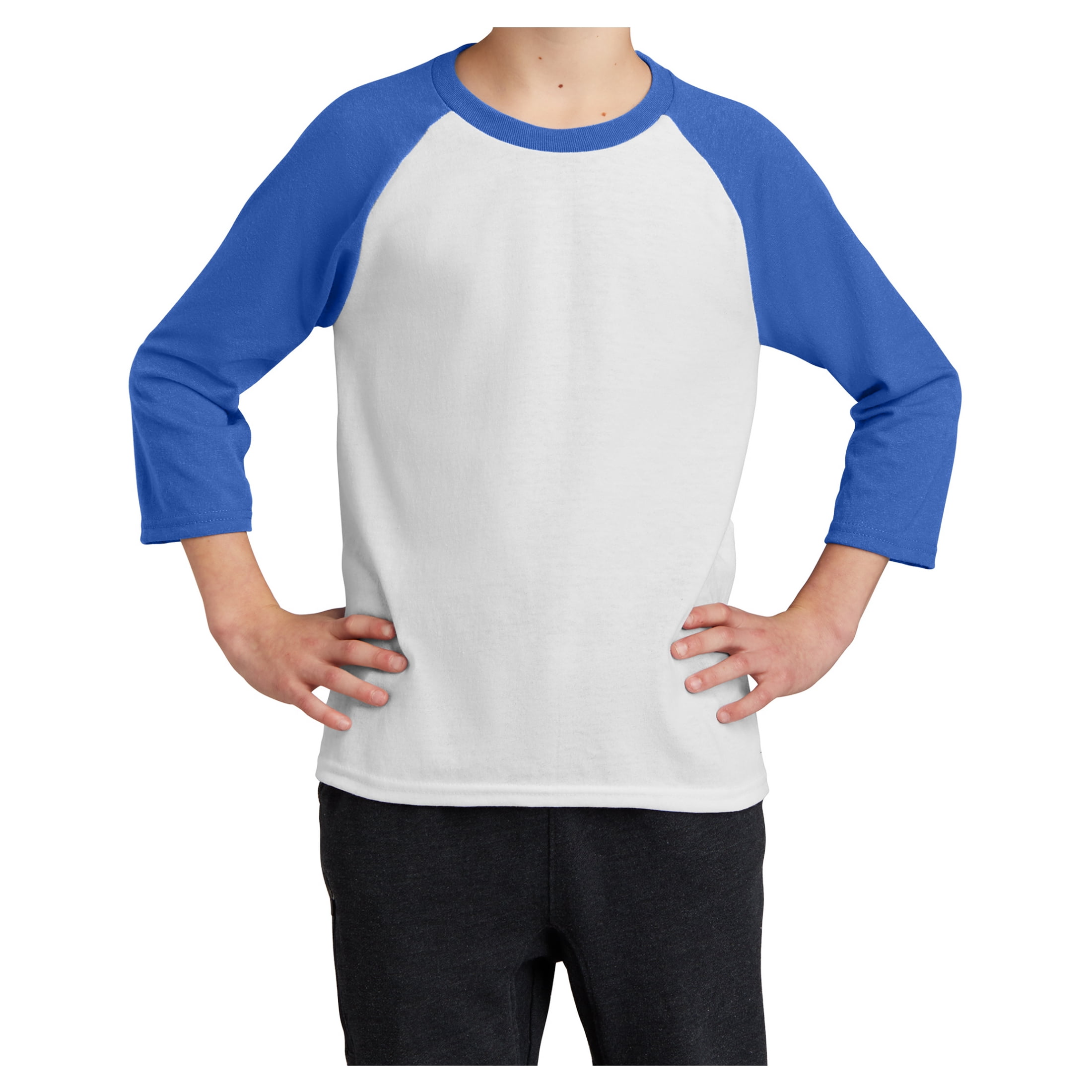 Youth Core Blend 3/4-Sleeve Cotton/Polyester Raglan Tee White/ Royal ...