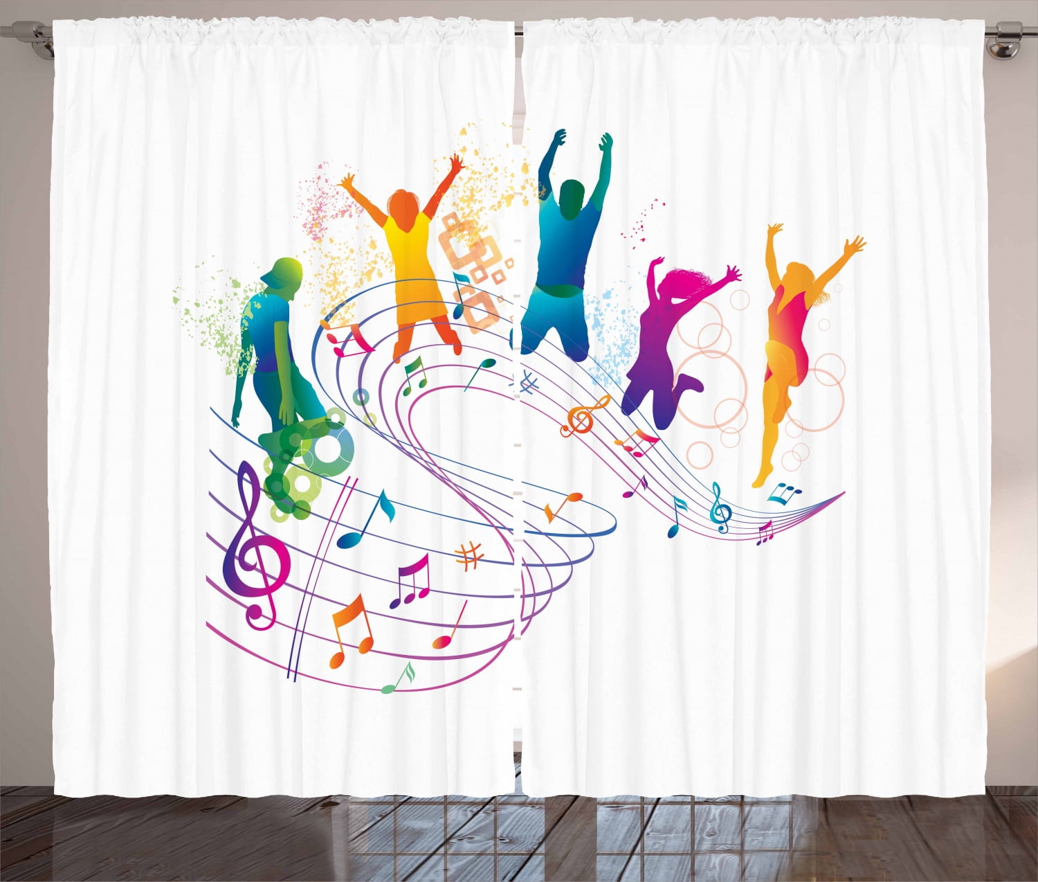 Ambesonne Youth Curtains 2 Panel Set, Dancing People Music, 108" x 108 ...