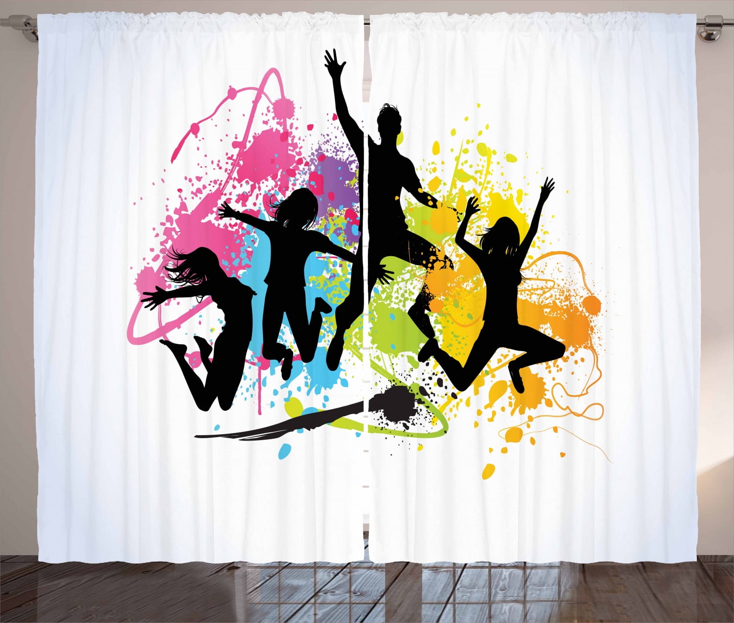 Ambesonne Youth Curtains 2 Panel Set, Jumping Teens Activity Theme, 108 ...