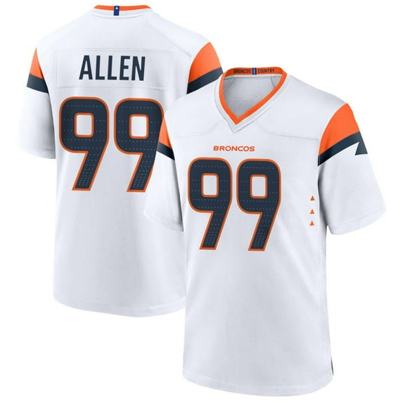 Youth Denver Allen 99 White Sports Player Game Stitched Name Number T ...