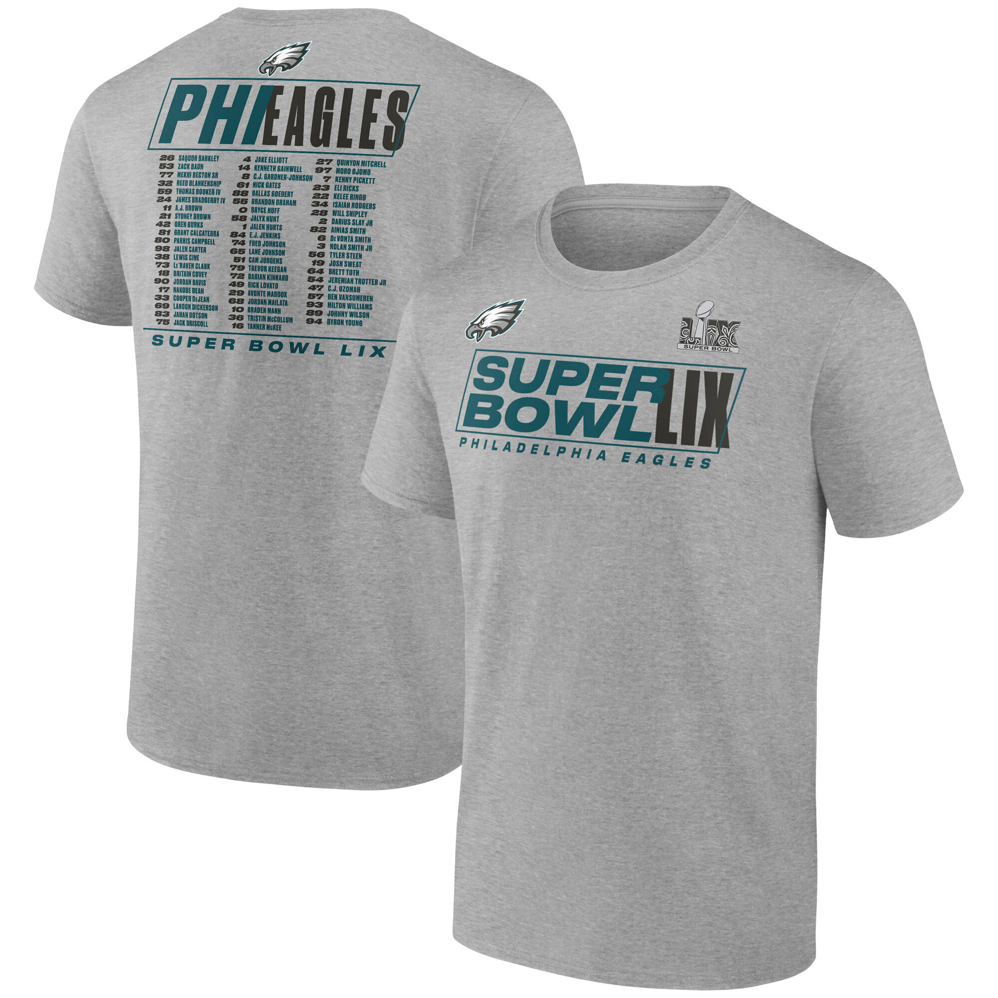 Youth Fanatics Heather Gray Philadelphia Eagles Super Bowl LIX Roster T ...