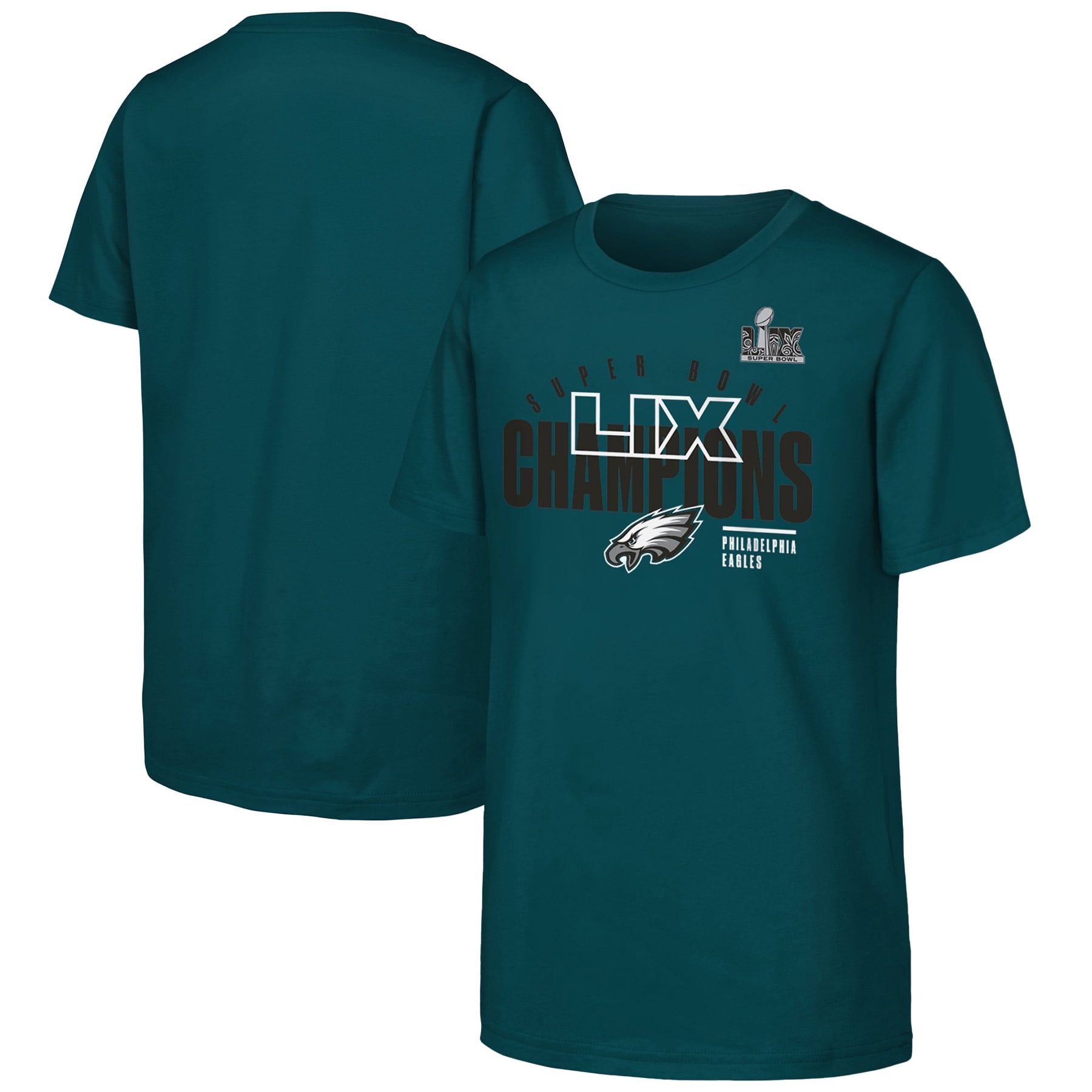 Youth Fanatics Midnight Green Philadelphia Eagles Super Bowl LIX Champions Iconic Victory T ...