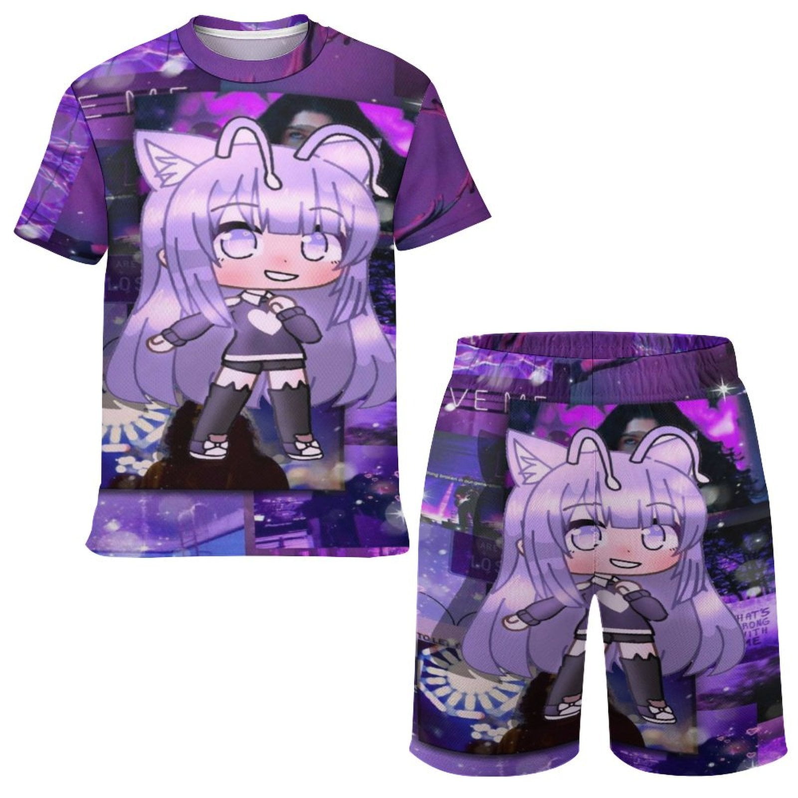 Youth Galaxy Gacha Life Shirt And Short Set Summer Graphic Tee With ...