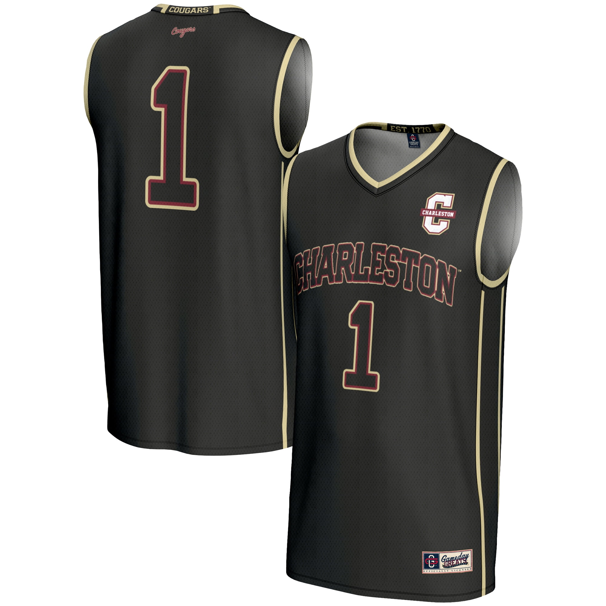 Youth GameDay Greats Black Charleston Cougars #1 Basketball Jersey ...