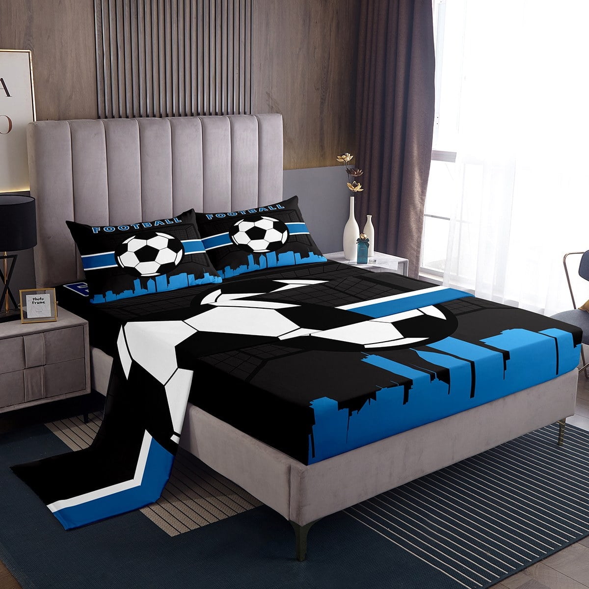 Youth Gaming Twin Sheet Set Soccer Football Bed Set, Sport Fitted Sheet ...