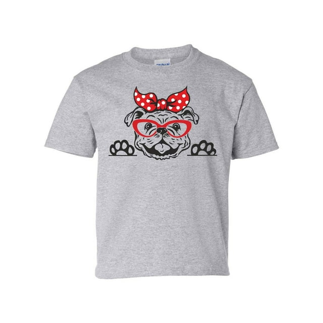 Youth Girls Georgia Football Georgia Cute Bulldog with Bow Short Sleeve ...