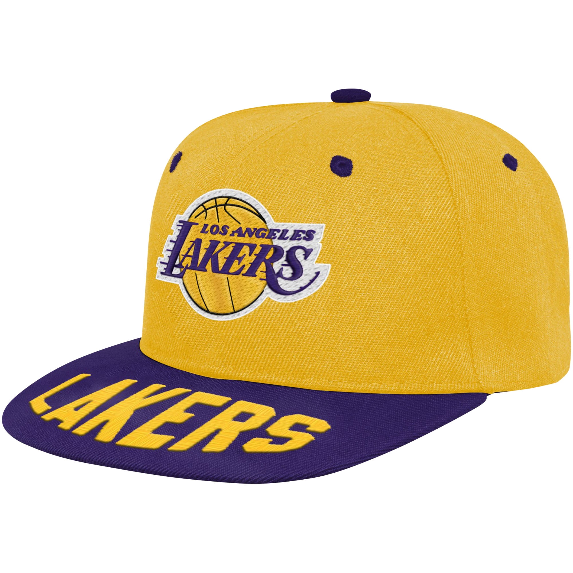 Youth Gold/Purple Los Angeles Lakers Backboard Embro Visor Snapback Hat ...